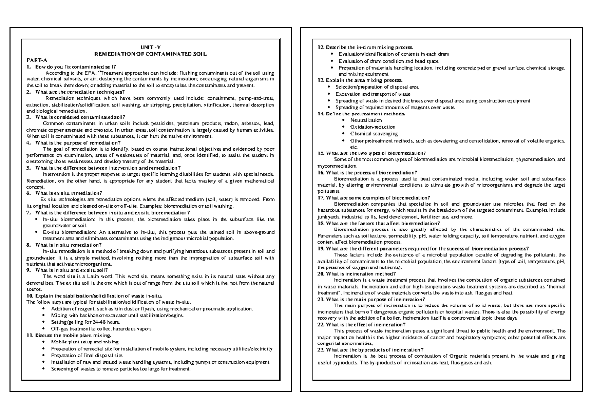 GEE UNIT V A - Ce 8018 - UNIT -V REMEDIATION OF CONTAMINATED SOIL PART ...