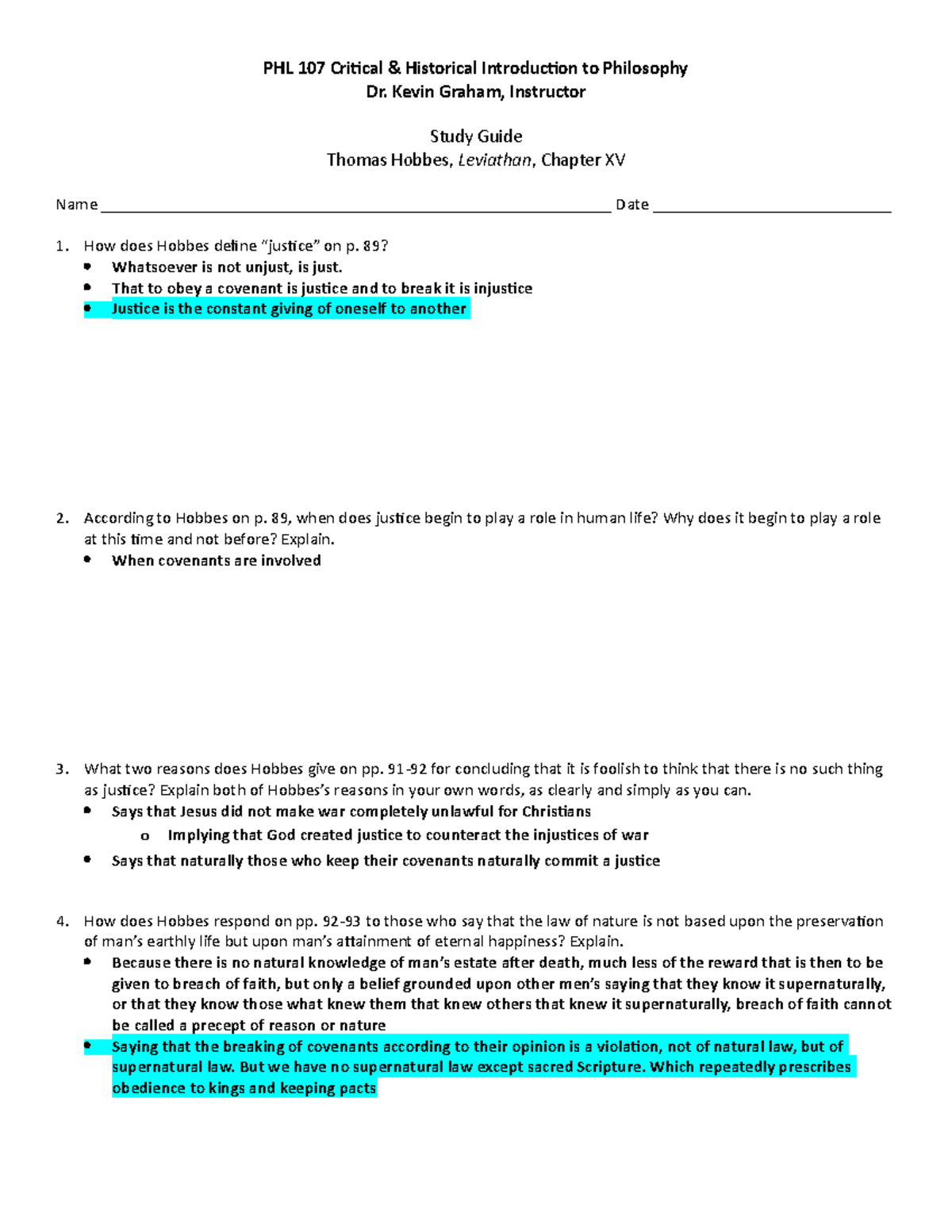 Hobbes Leviathan 15 study guide - PHL 107 Critical & Historical ...