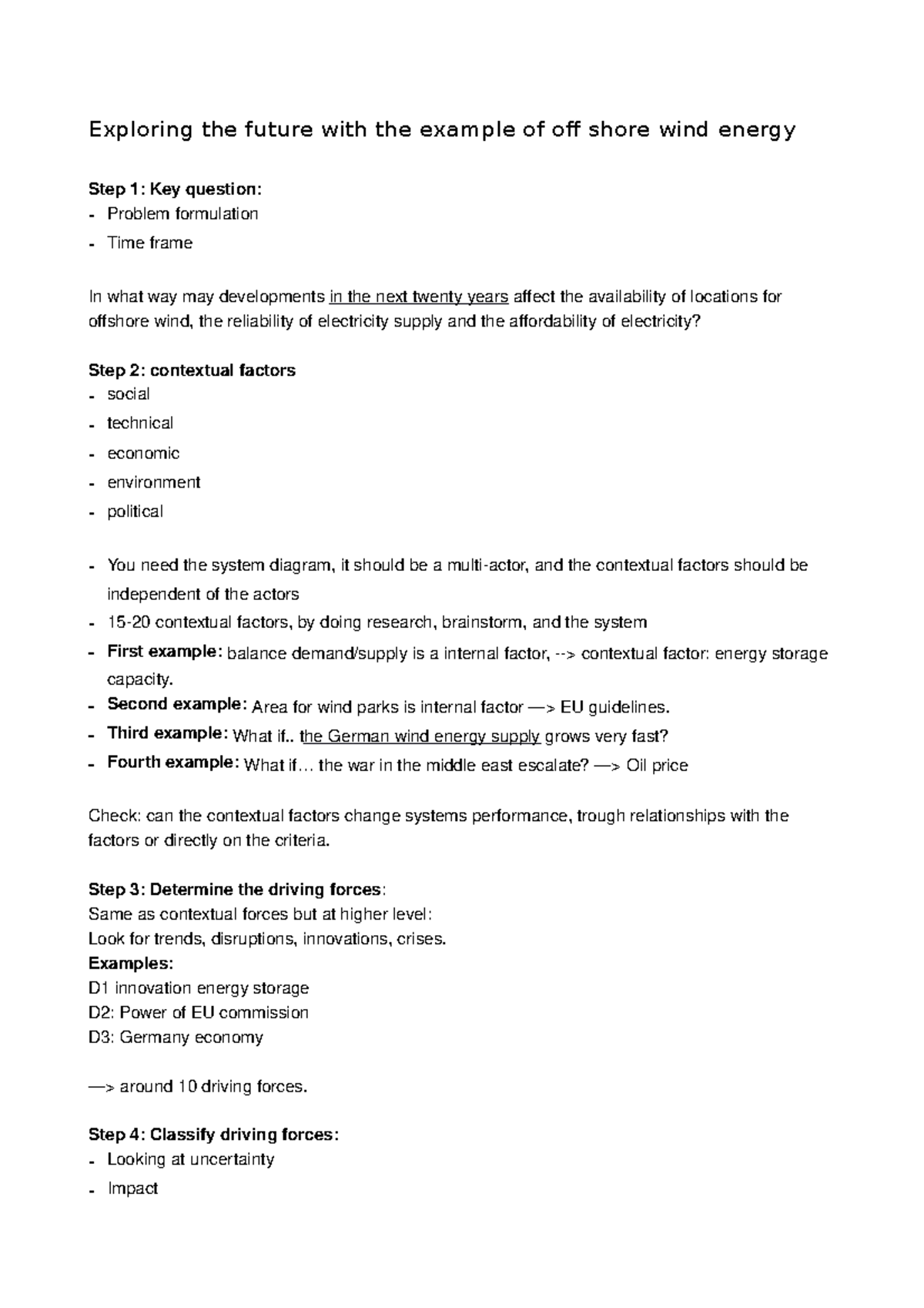 Samenvatting - steps for scenario writing - Exploring the future with ...