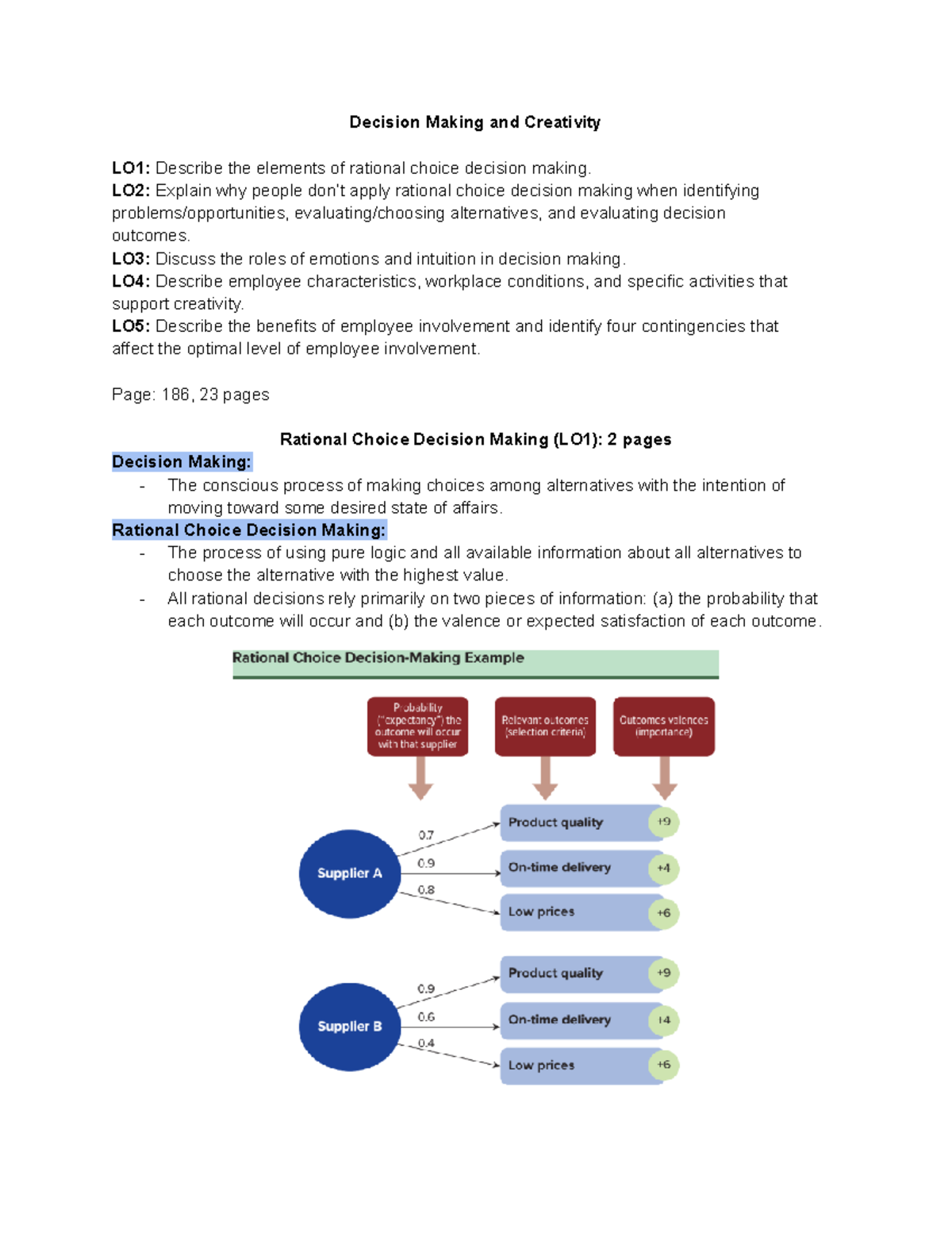 Organizational Behaviour - Chapter 7 - Decision Making and Creativity LO1: Describe the elements ...