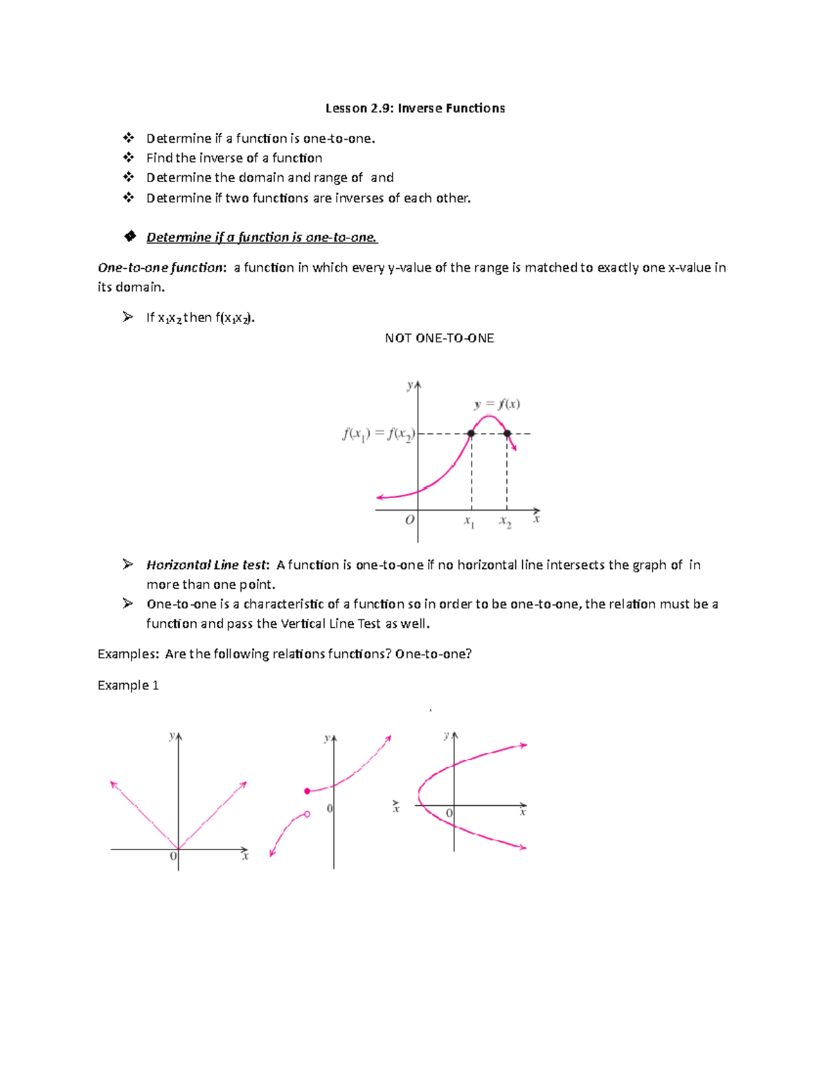 MTH125 Lessons 2 - notes and problems - Lesson 2: Inverse Functions ...