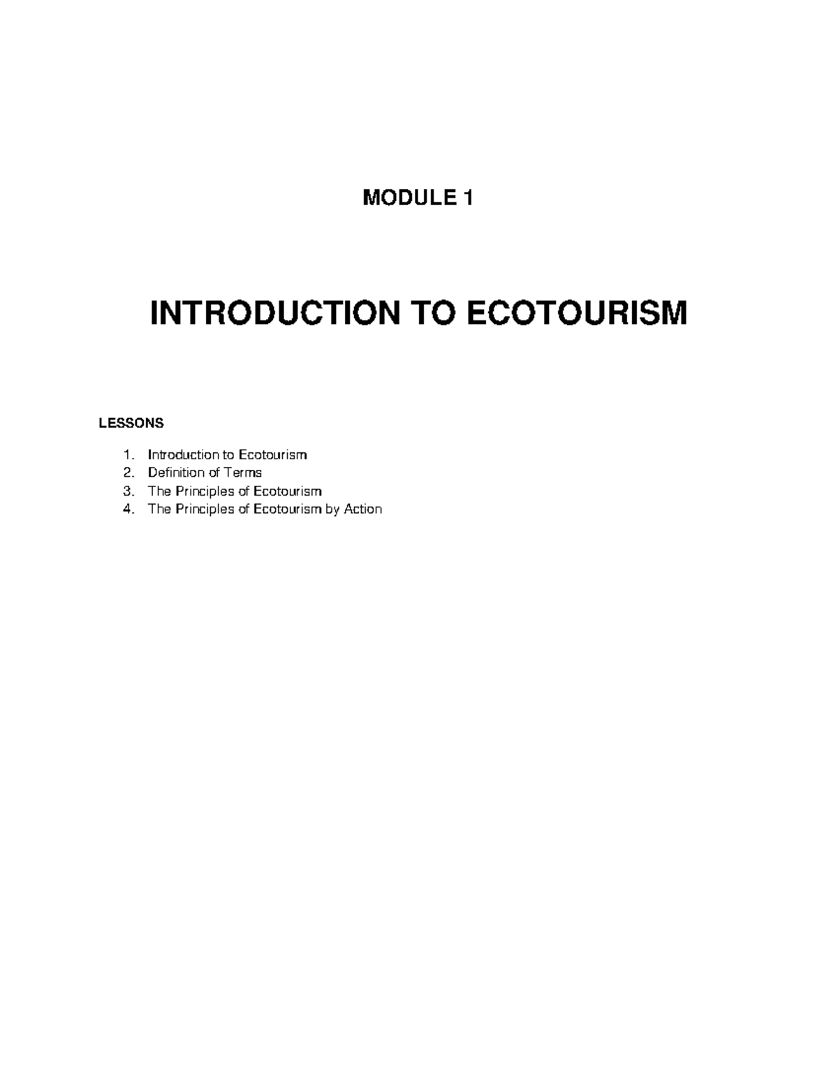 Ecotourism - Module - MODULE 1 INTRODUCTION TO ECOTOURISM LESSONS ...