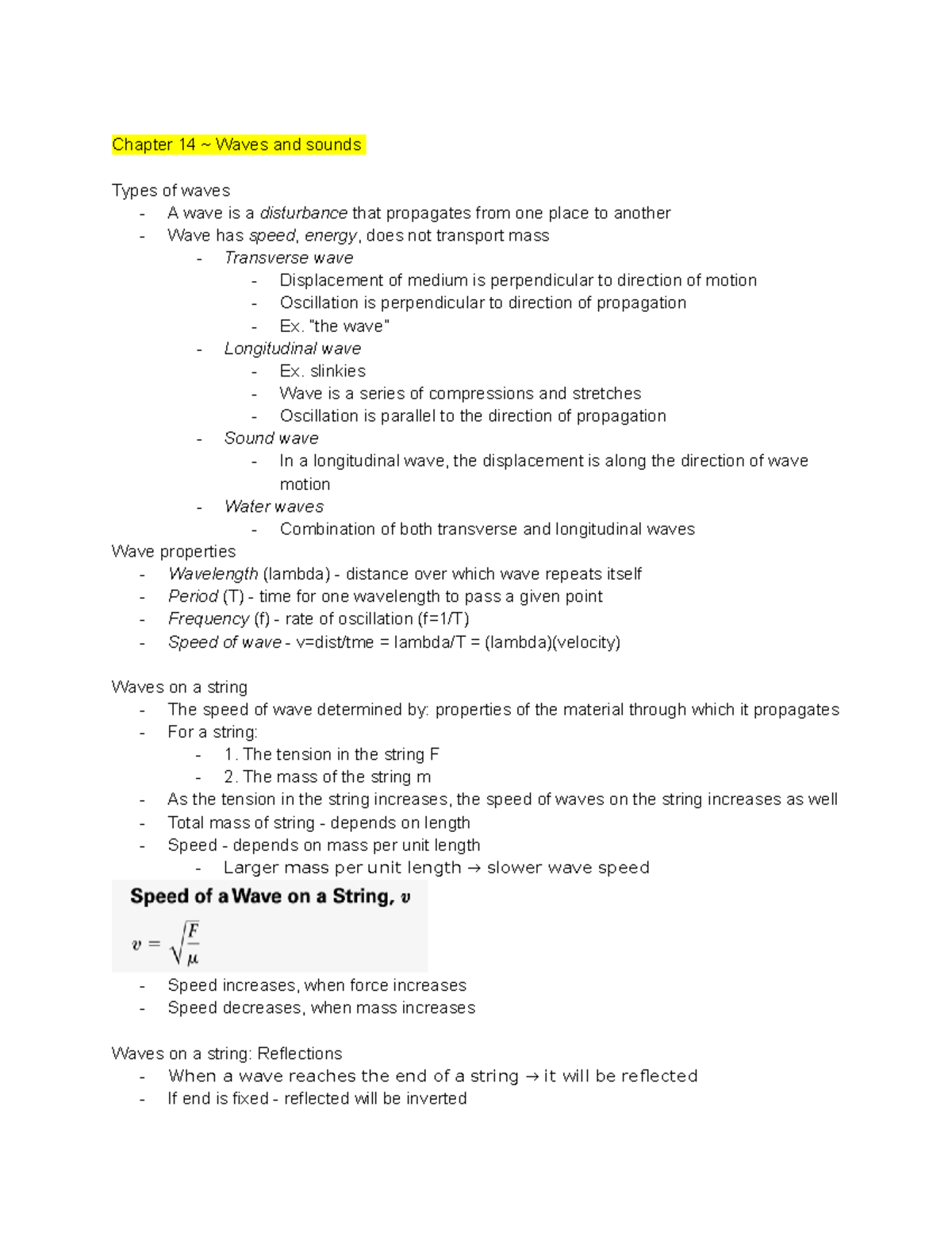 PHYS 202 Exam 1 Study Guide - Chapter 14 ~ Waves and sounds Types of ...