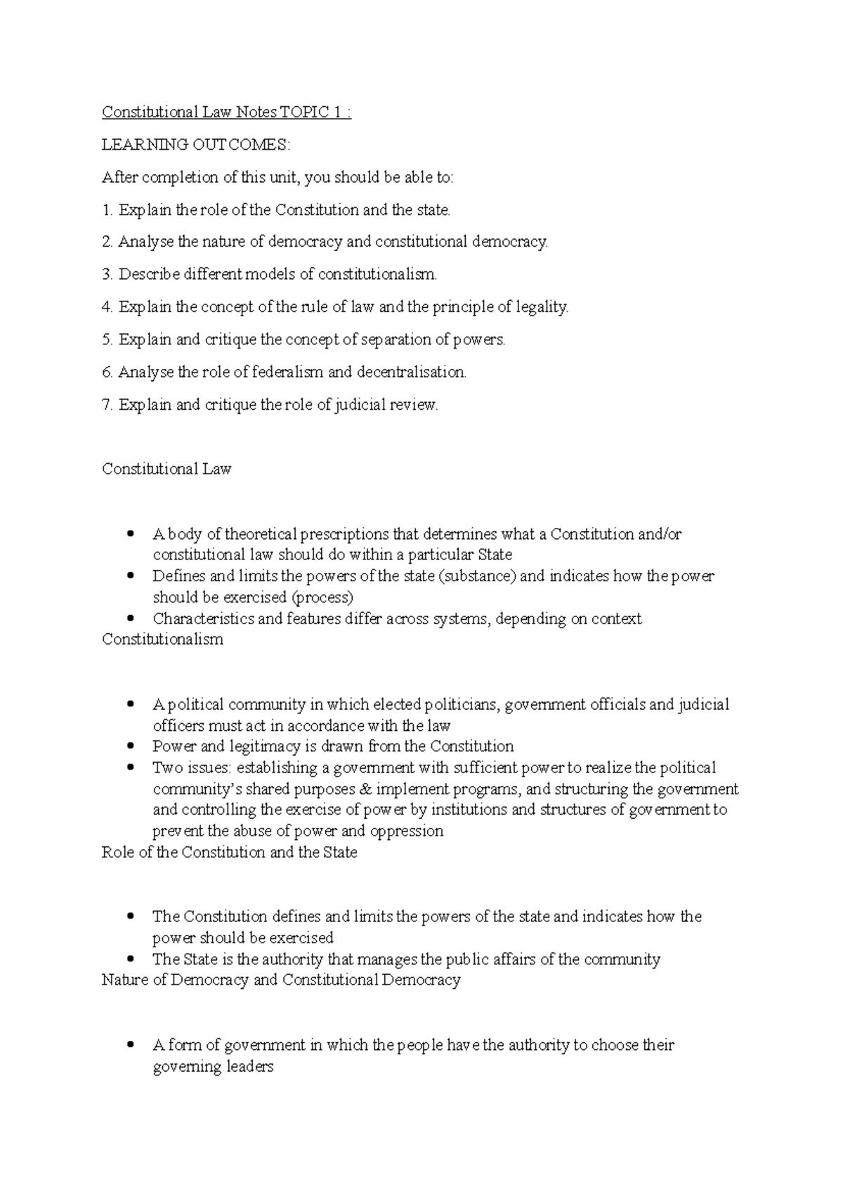 Con law notes topic 1 - Constitutional Law Notes TOPIC 1 : LEARNING ...