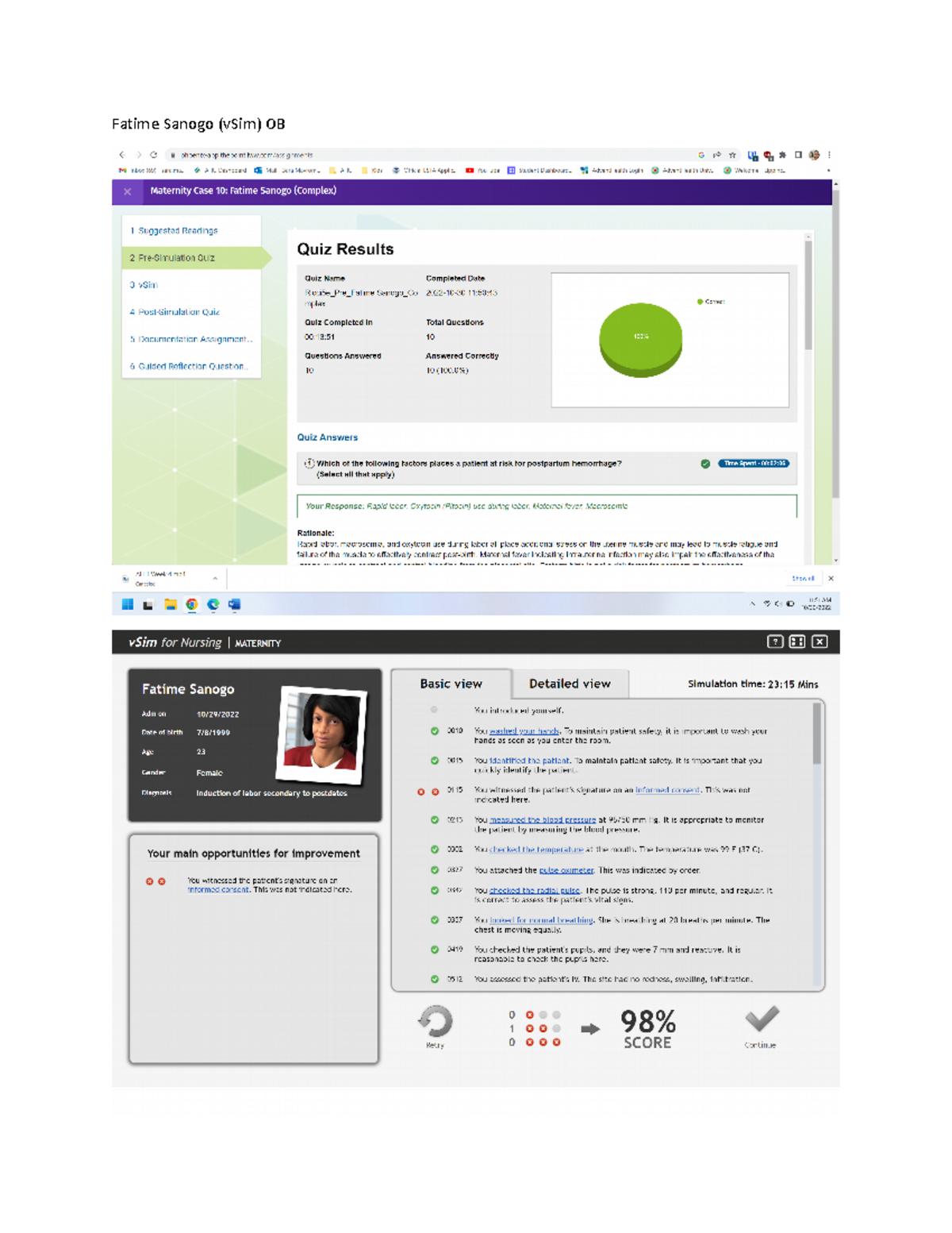 Fatime Sanogo v Sim - N/A - Fatime Sanogo (vSim) OB Post documentation ...