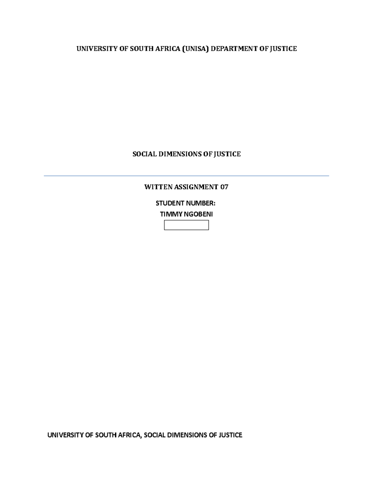 Social Dimensions OF Justice Assignment 07 - UNIVERSITY OF SOUTH AFRICA ...