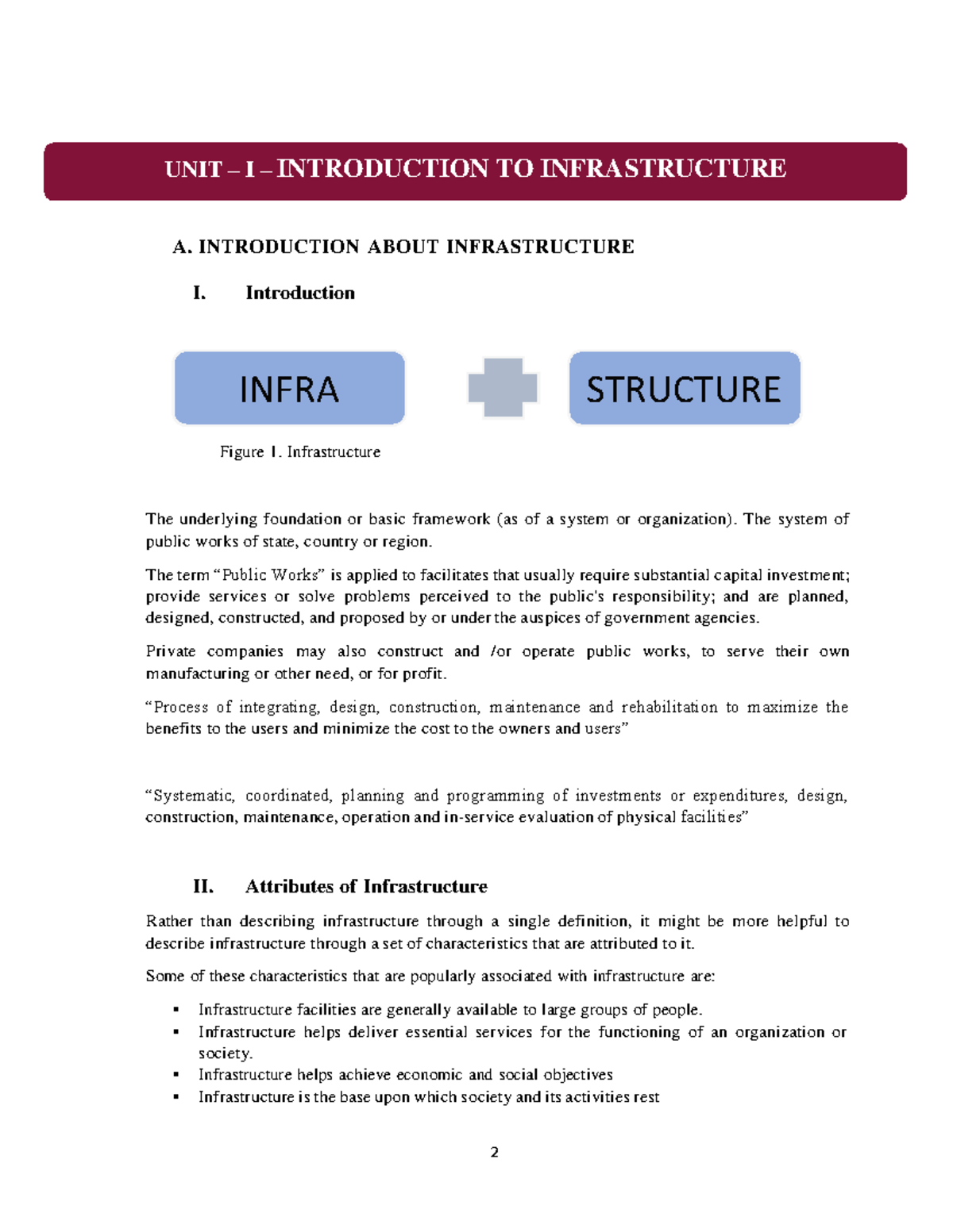Introduction TO Infrastructure - INFRA STRUCTURE A. INTRODUCTION ABOUT INFRASTRUCTURE I. - Studocu