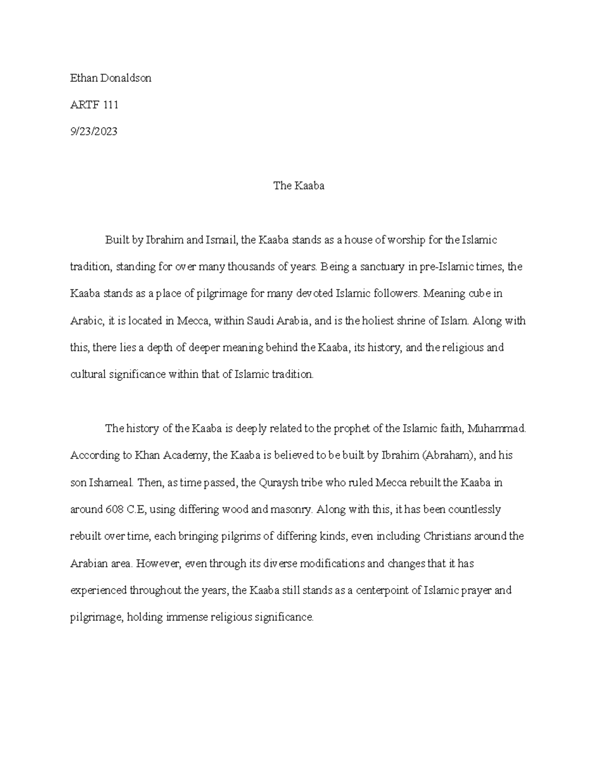 Week 5 Research paper - Ethan Donaldson - Ethan Donaldson ARTF 111 9/23 ...
