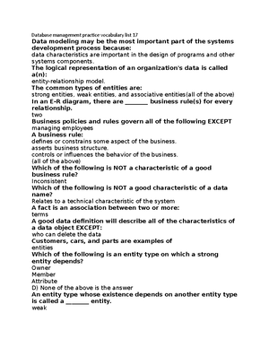 Database management quiz 3 - True False True Twitter and Facebook use NoSQL databases. True ...