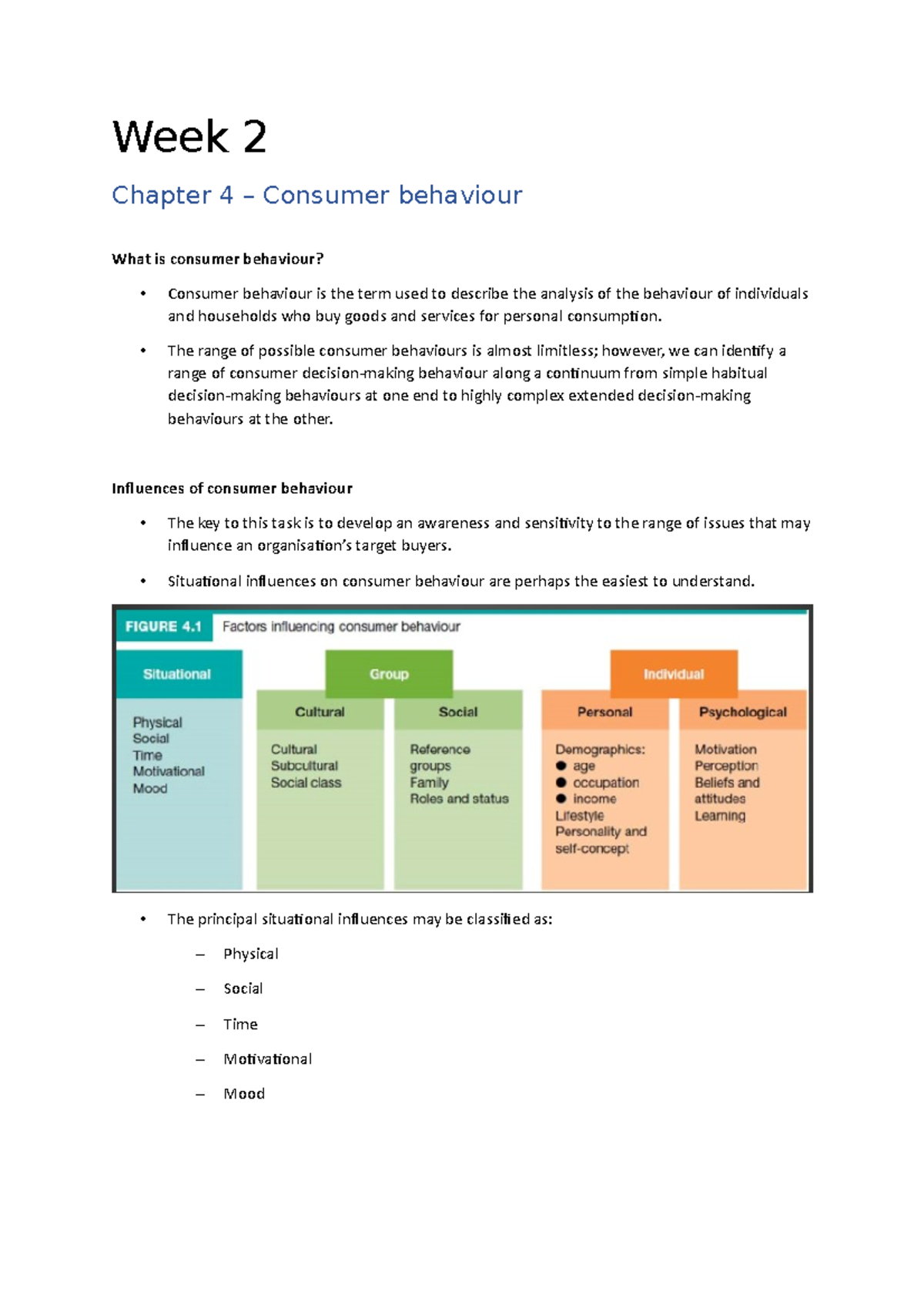 Chapter 4, 5 - week 2 lecture - Week 2 Chapter 4 – Consumer behaviour ...