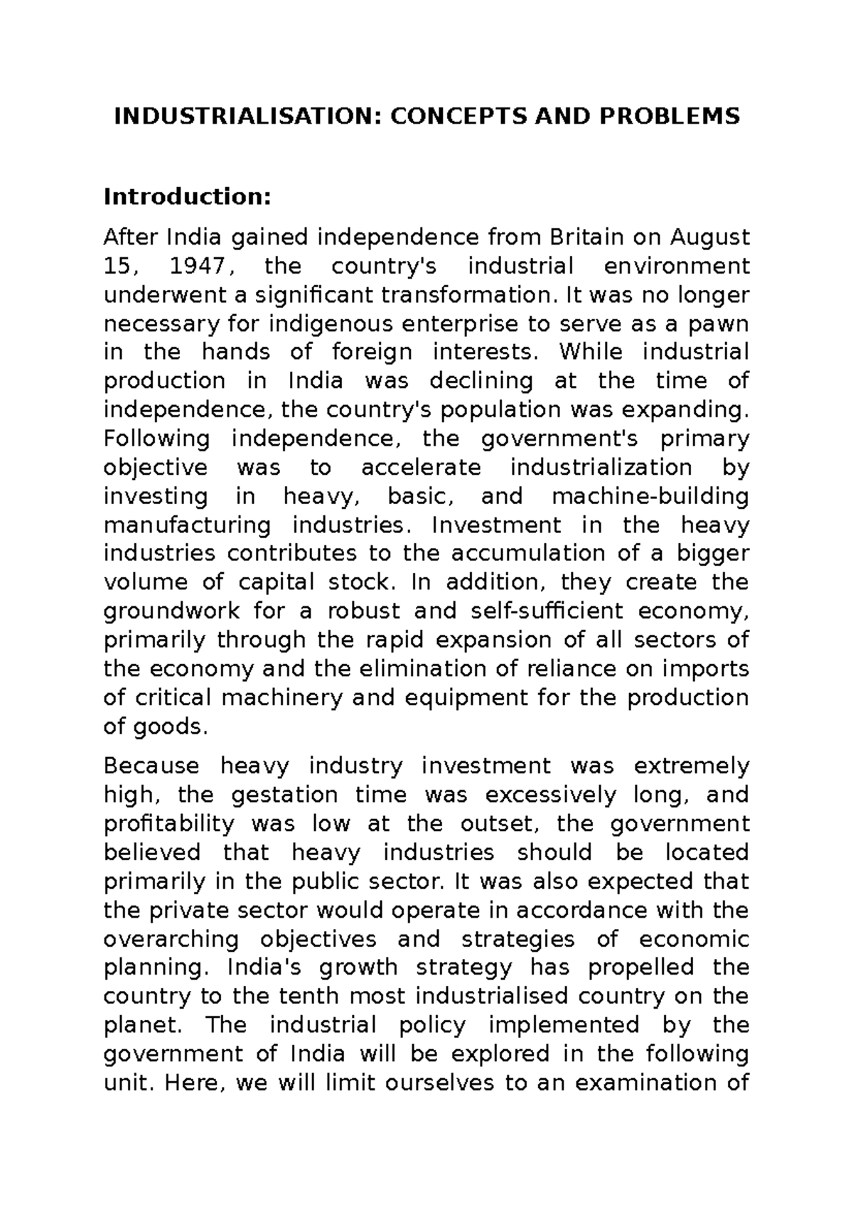 Industrialisation Concepts AND Problems - Industrial Economics - AMU ...