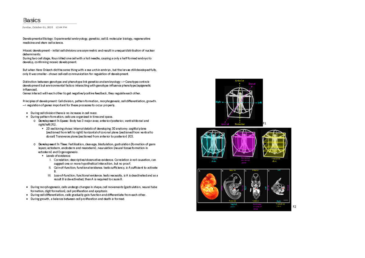 Intro - Basics Sunday, October 01, 2023 12:44 PM Developmental Biology ...
