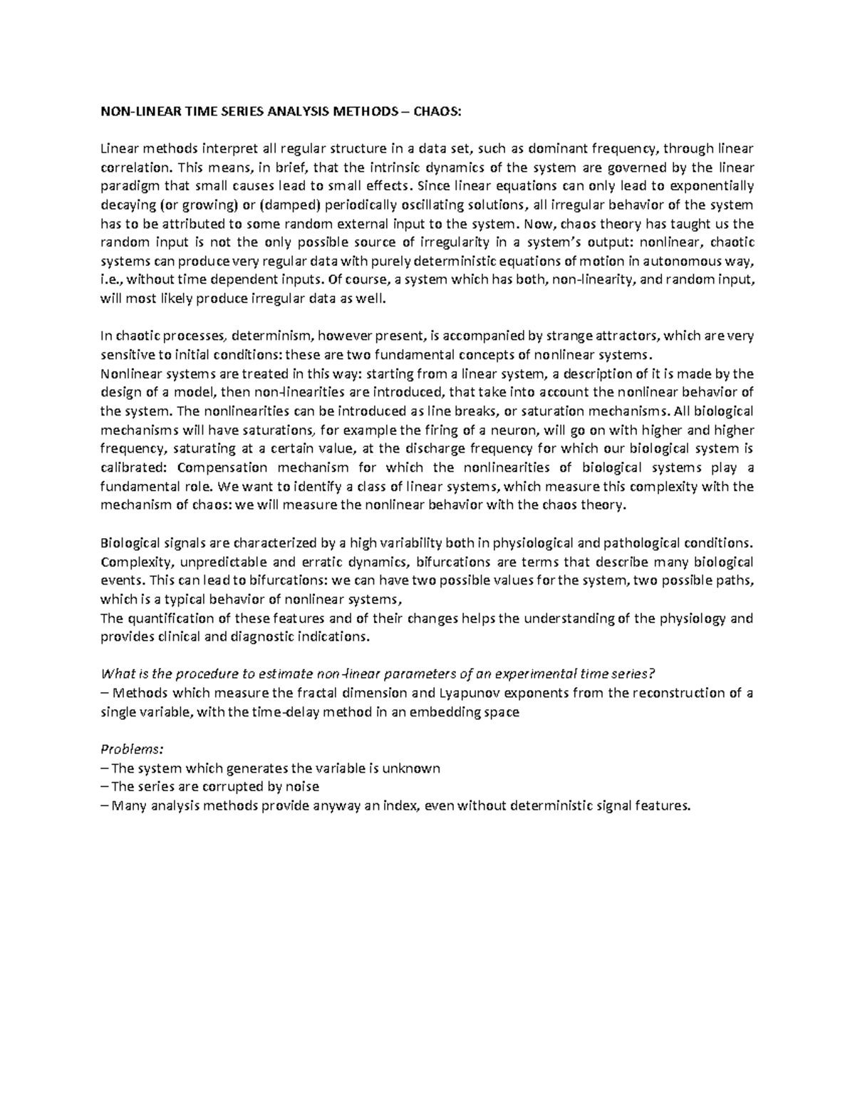 8 Non-linear time series analysis methods - Chaos - NON-LINEAR TIME SERIES ANALYSIS METHODS ...