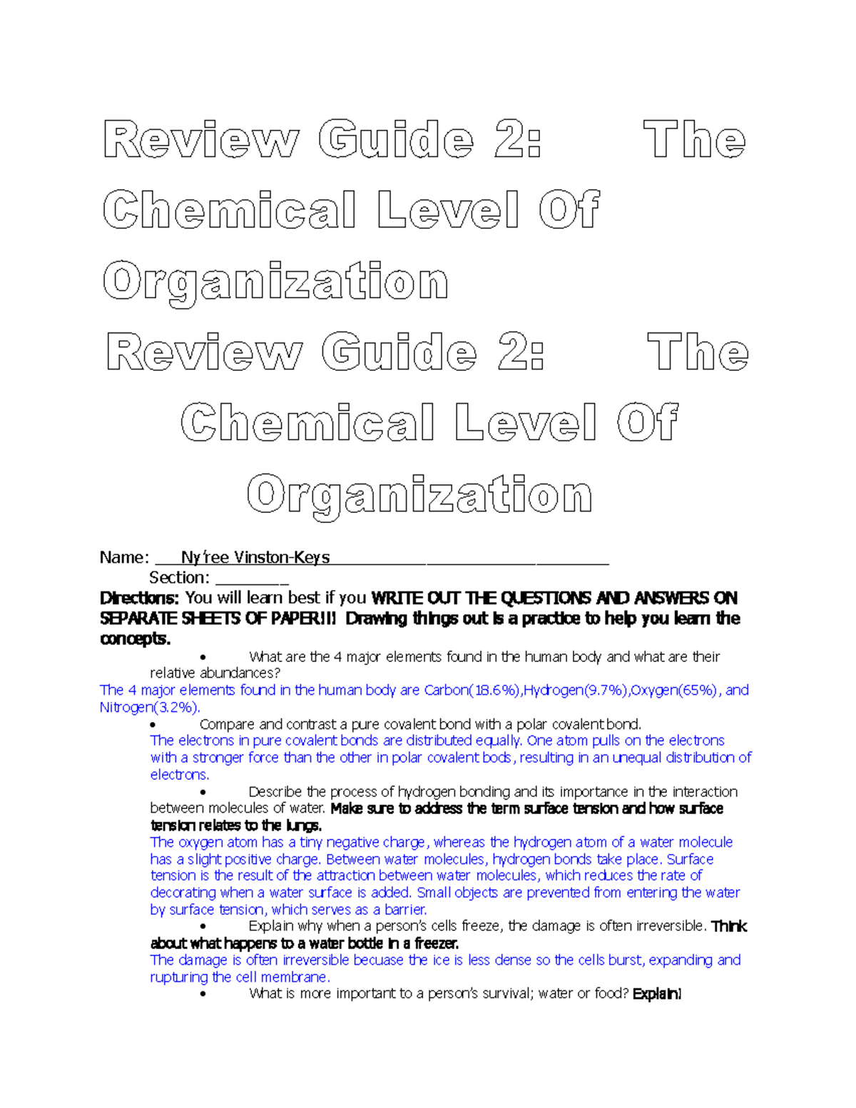 2 The Chemical Level Of Organization Review Guide 2021 - Review Guide 2 ...