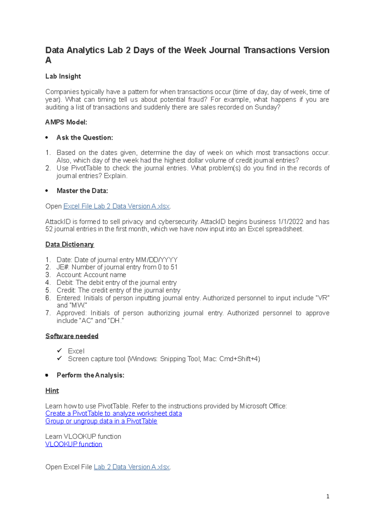 Data Analytics Lab 2 Version A answers - Data Analytics Lab 2 Days of ...