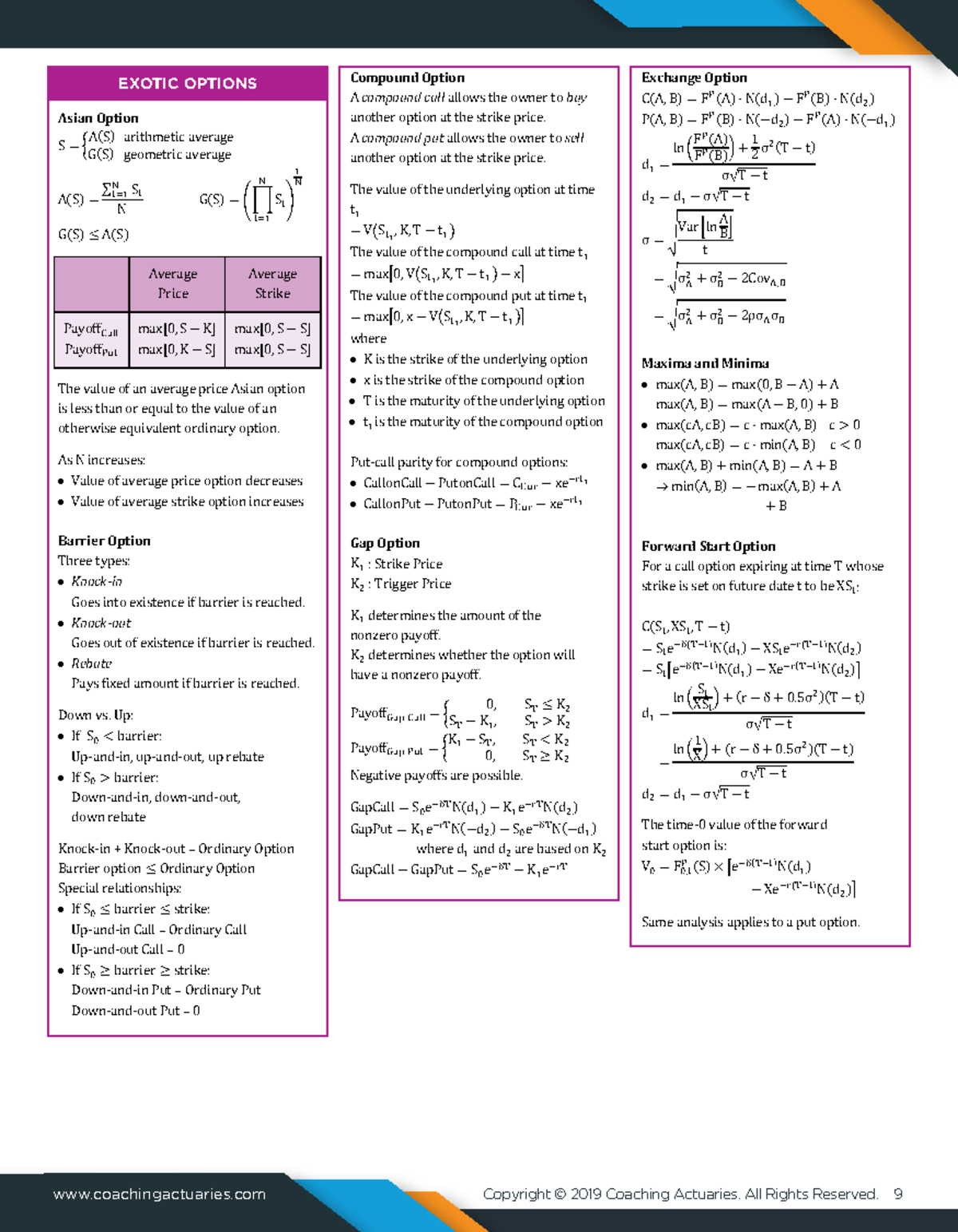 Ifm formula sheet - fiance - EXOTIC OPTIONS EXOTIC OPTIONS Asian Option ...