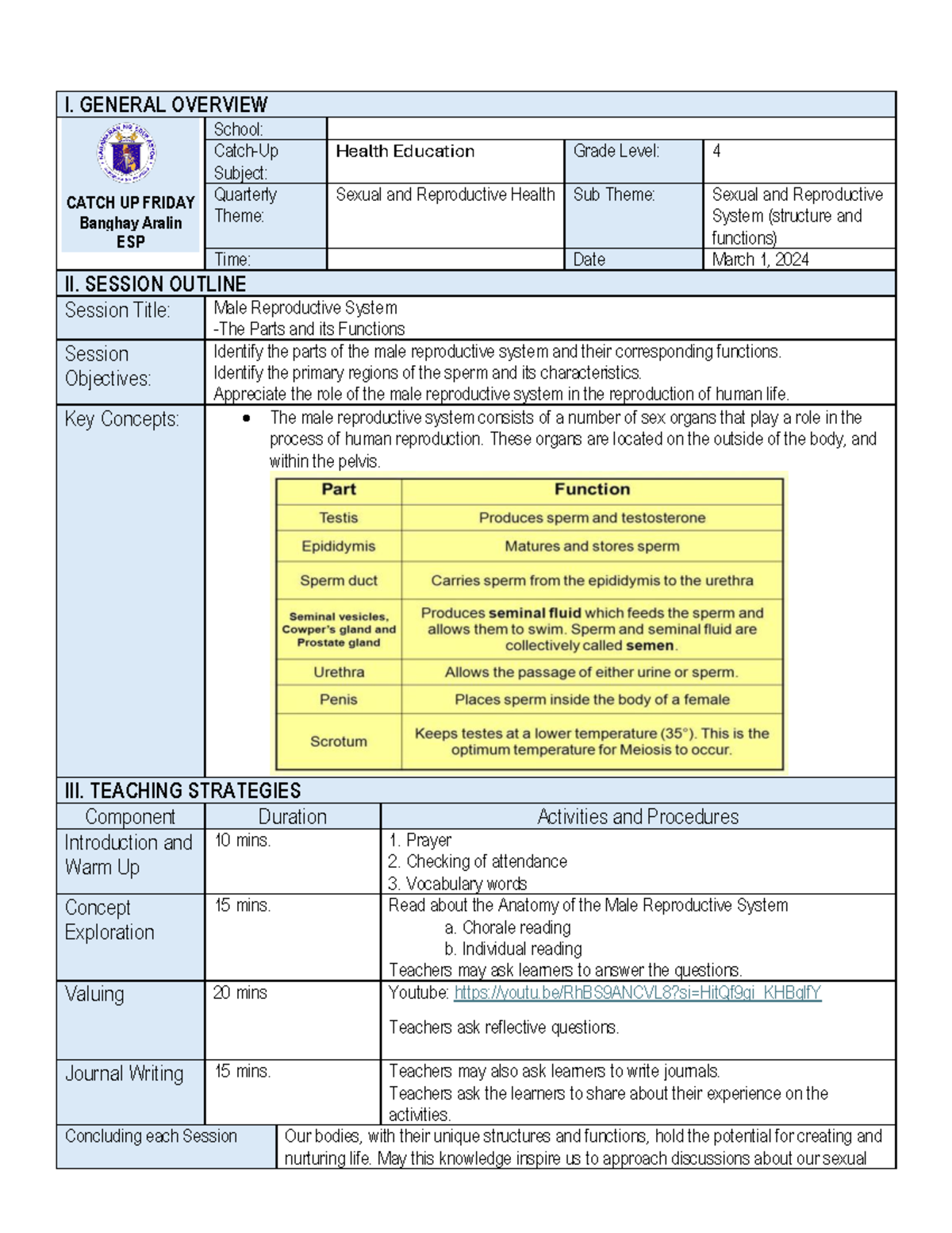 Grade 4 Health March 1 - Mapeh - I. GENERAL OVERVIEW CATCH UP FRIDAY ...