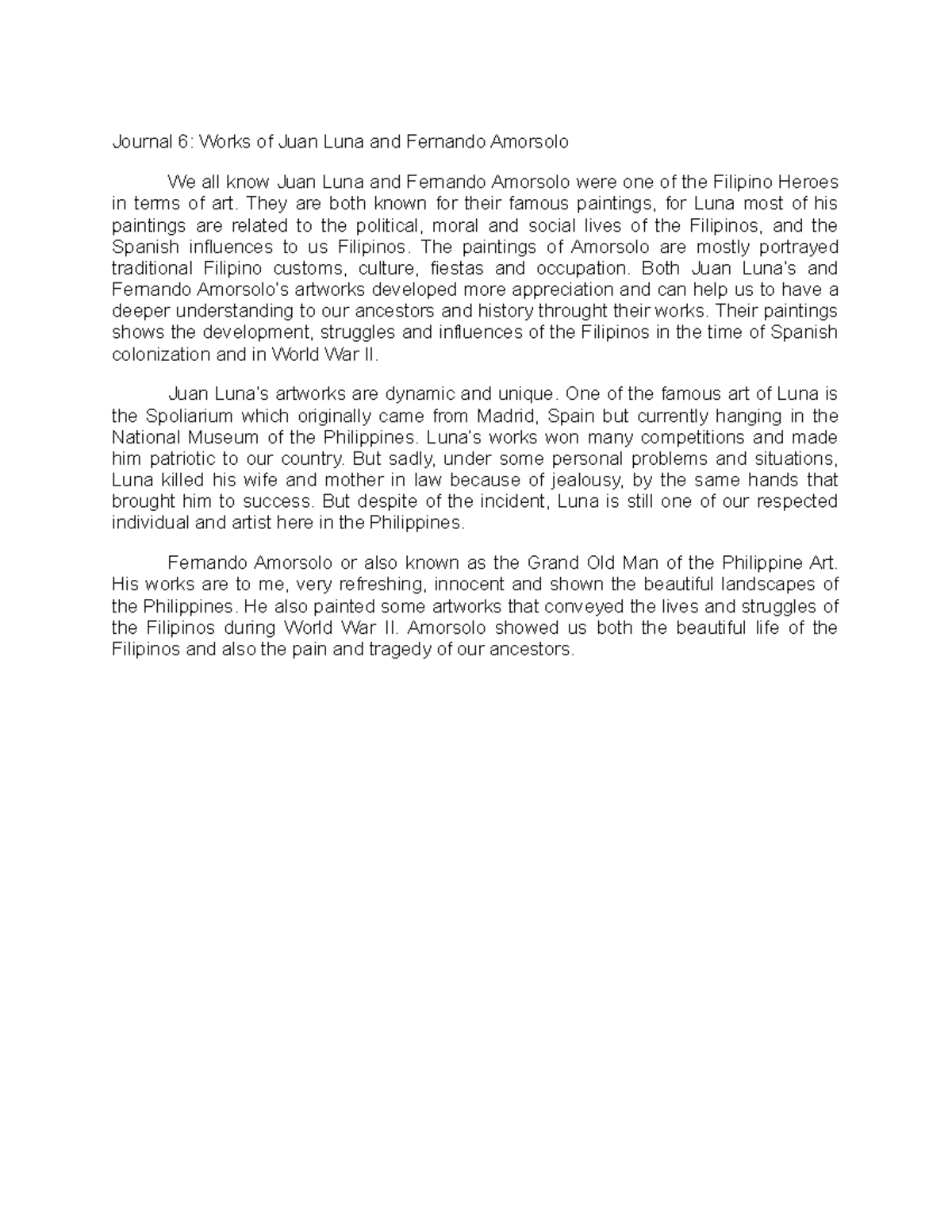 Journal 6 in Readings in Philippine Literature - reading and writing ...