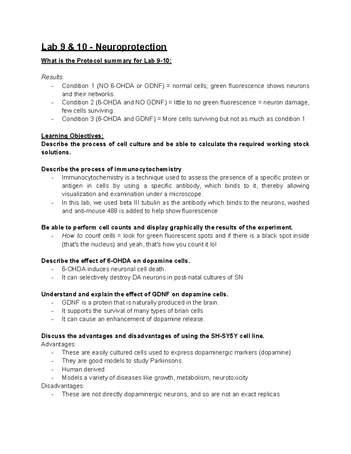 Lab 9 and 10 - Neuroprotection Medsci 320 - Lab 9 & 10 ...