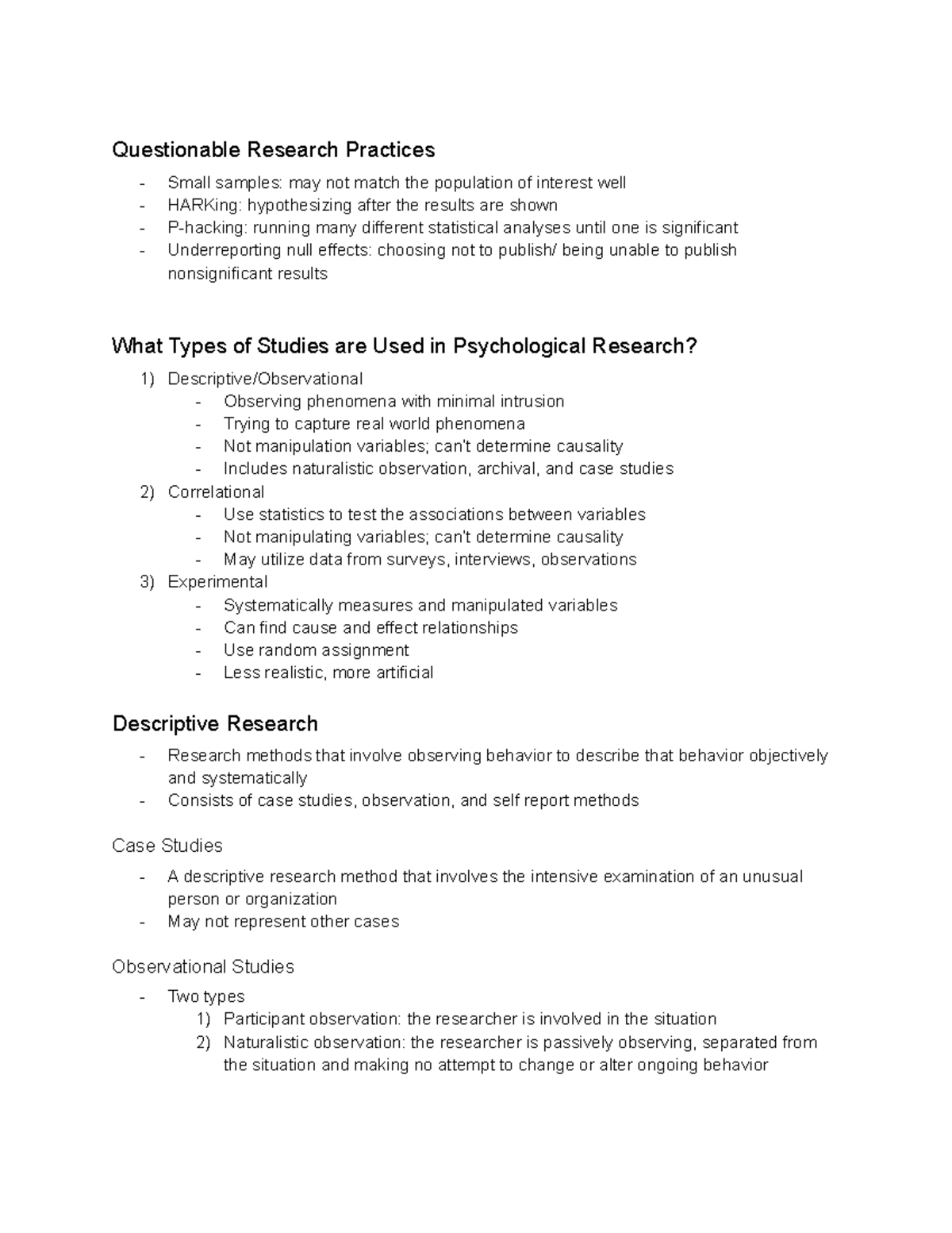 Research PSY 001 - Questionable Research Practices Small samples: may ...