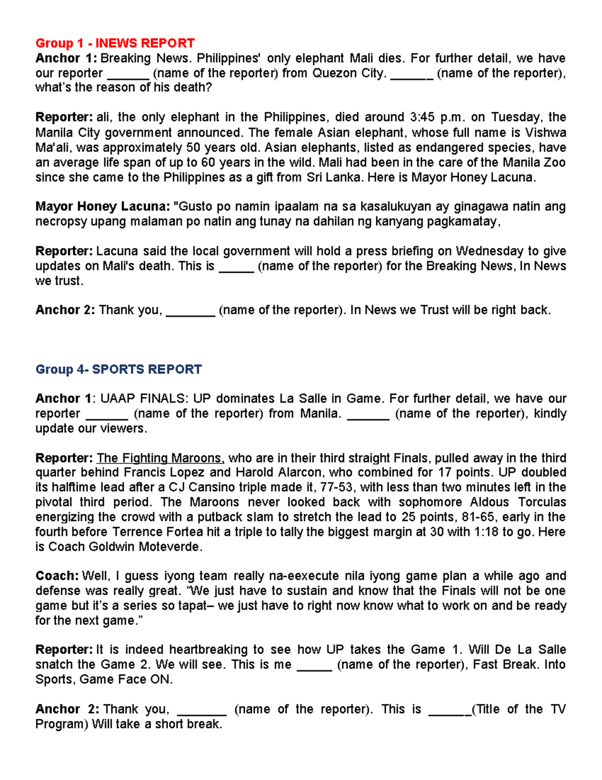 NEWS Report - Hope ithelps - Group 1 - lNEWS REPORT Anchor 1: Breaking ...