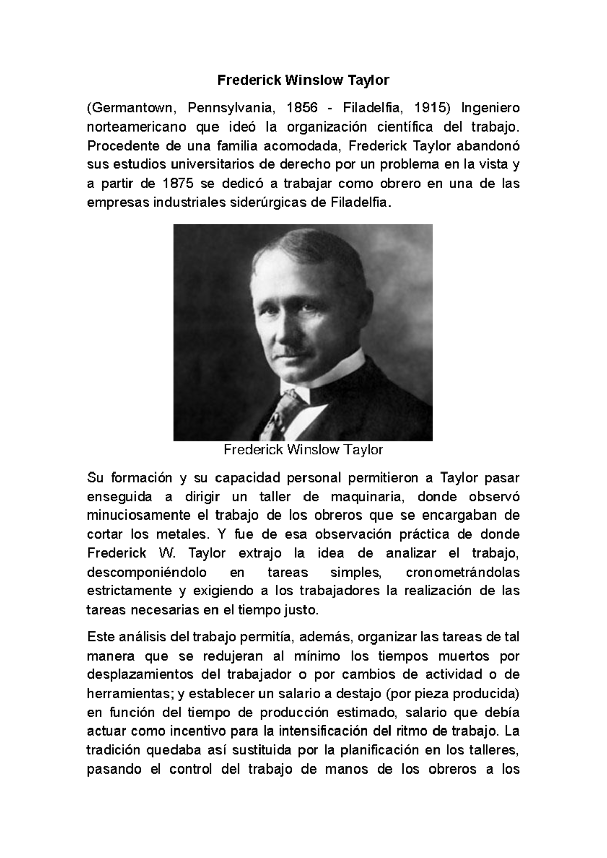 Frederick Winslow Taylor - Frederick Winslow Taylor (Germantown ...