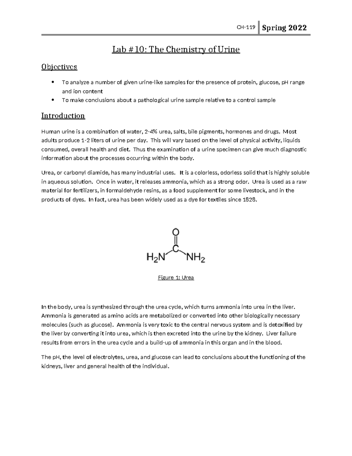 Lab 10-The Chemistry of Urine - Lab #10: The Chemistry of Urine ...