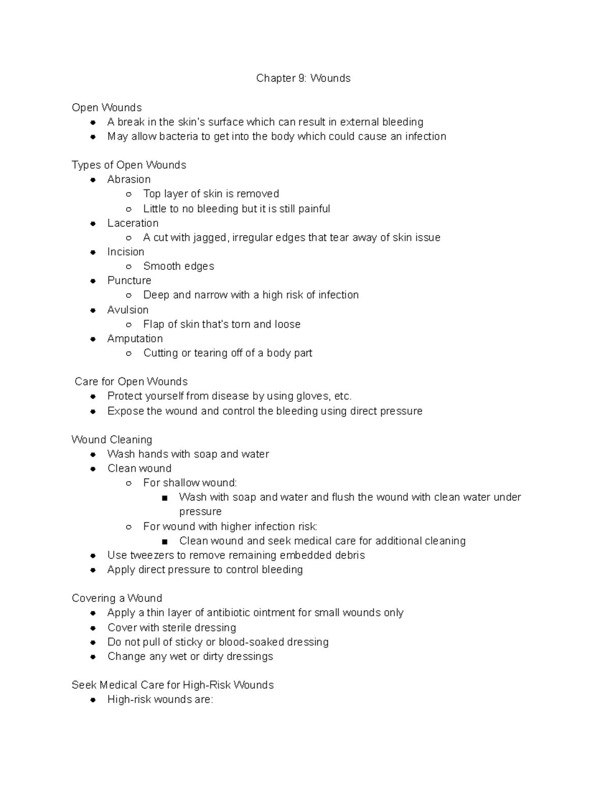 Chapter 9 Wounds - Lecture from an in class powerpoint in PHED1306 ...