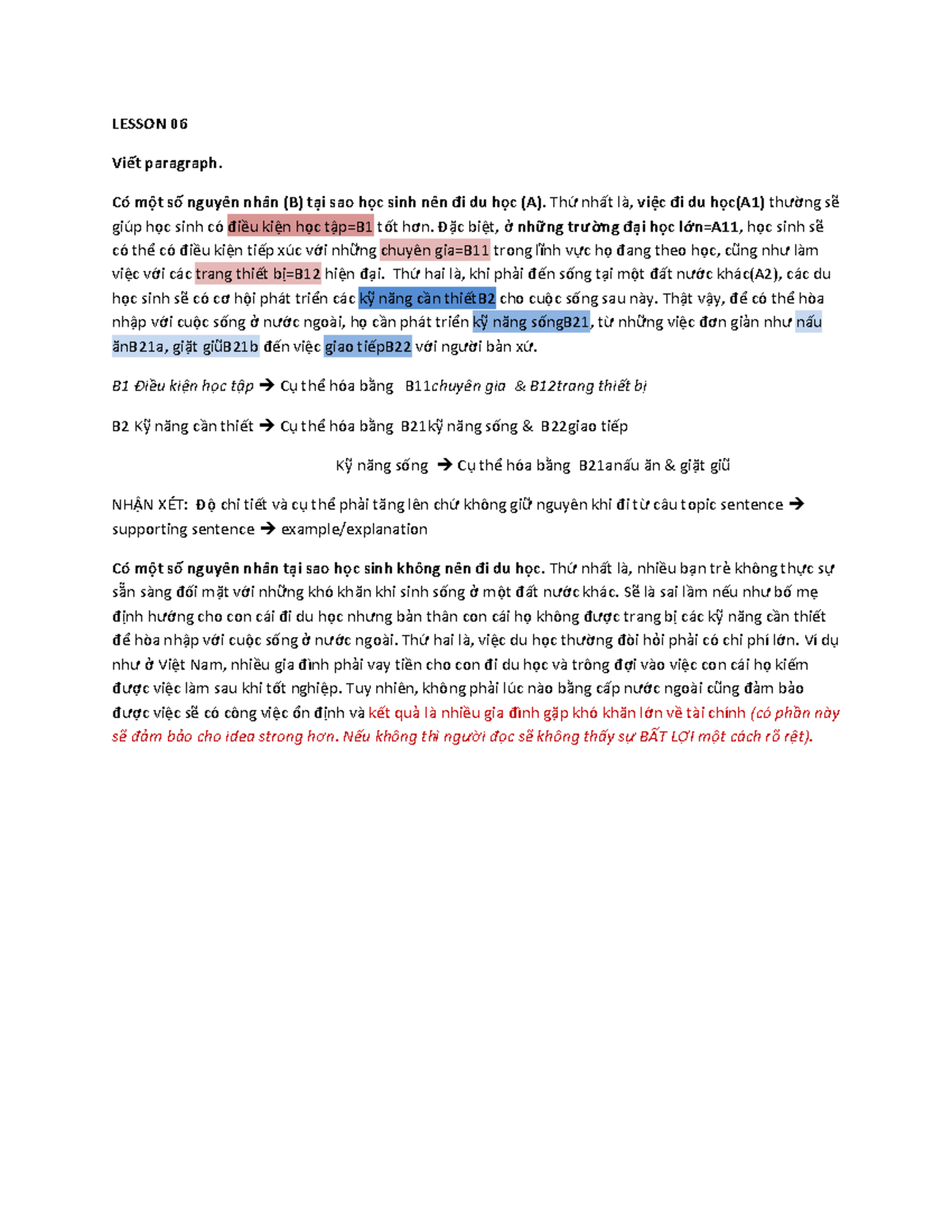 Lesson 09- Sample answer Brainstorm Paragraph V - LESSON 06 Viết paragraph. CÛ một số nguyÍn nh ...