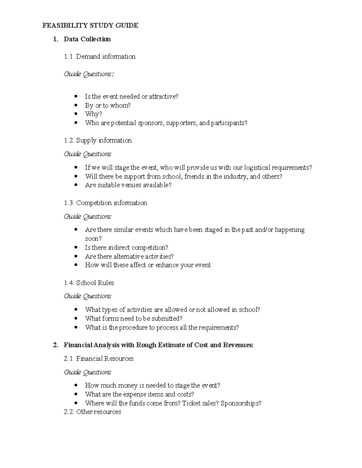 Feasibility Study 3RD YEAR - FEASIBILITY STUDY GUIDE Data Collection ...