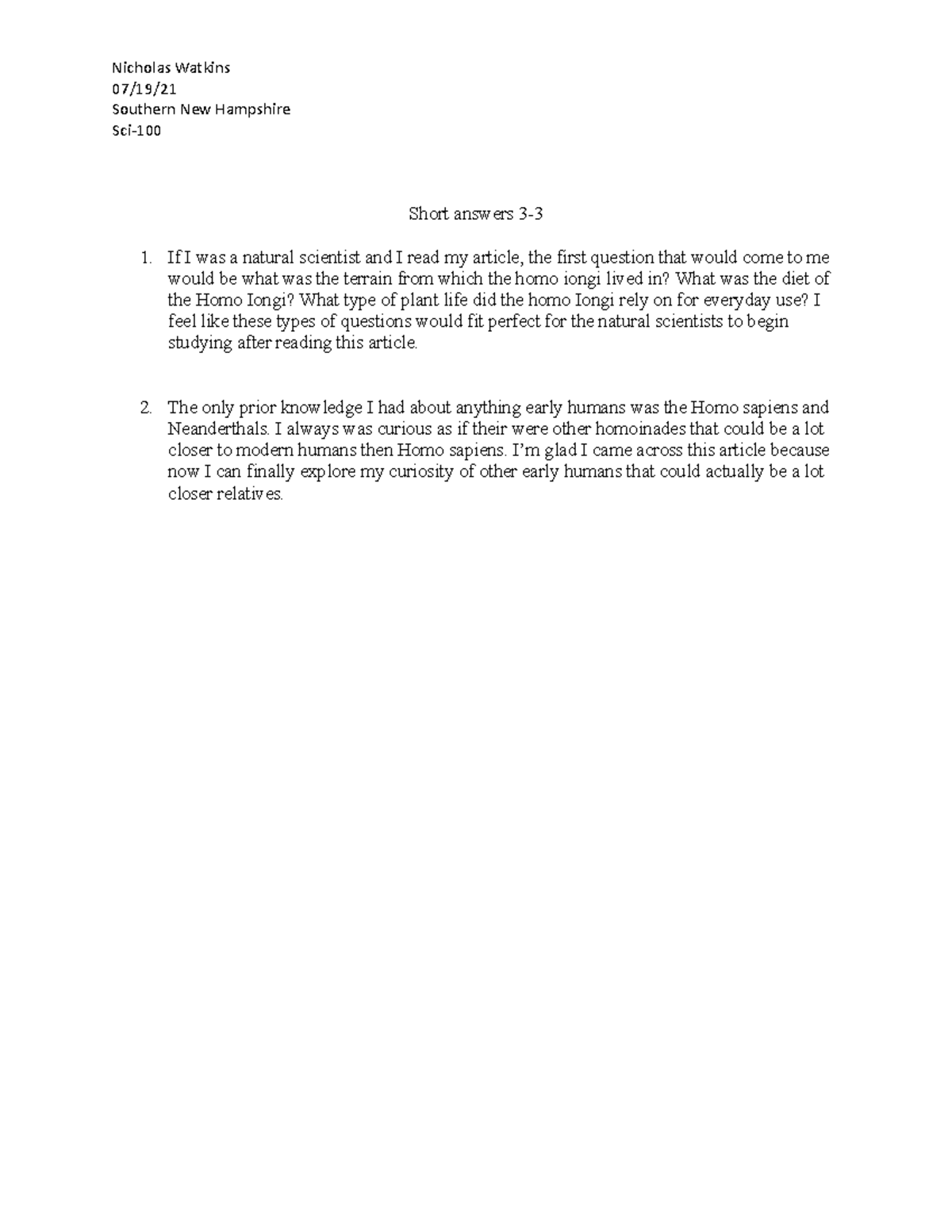 Sci-100 short answer 3-3 Here’s is my project final milestone 2 where I ...