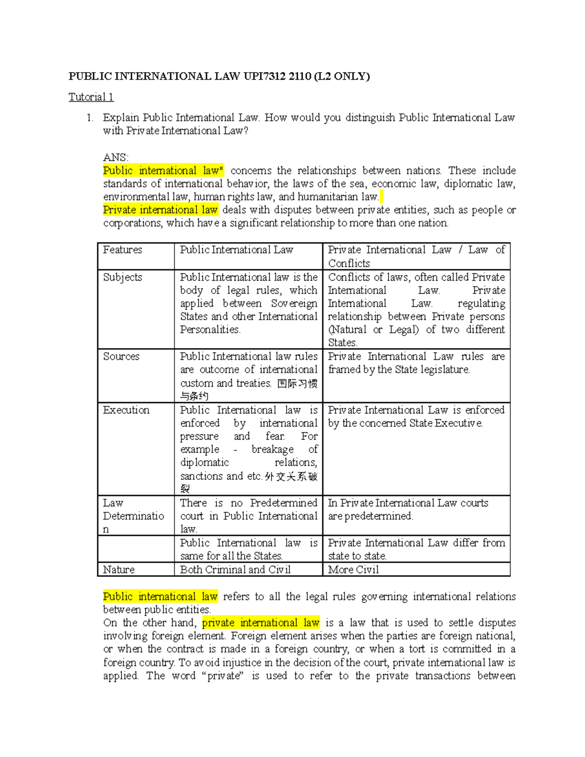Public Tutorial 1 - Just for reference - PUBLIC INTERNATIONAL LAW ...