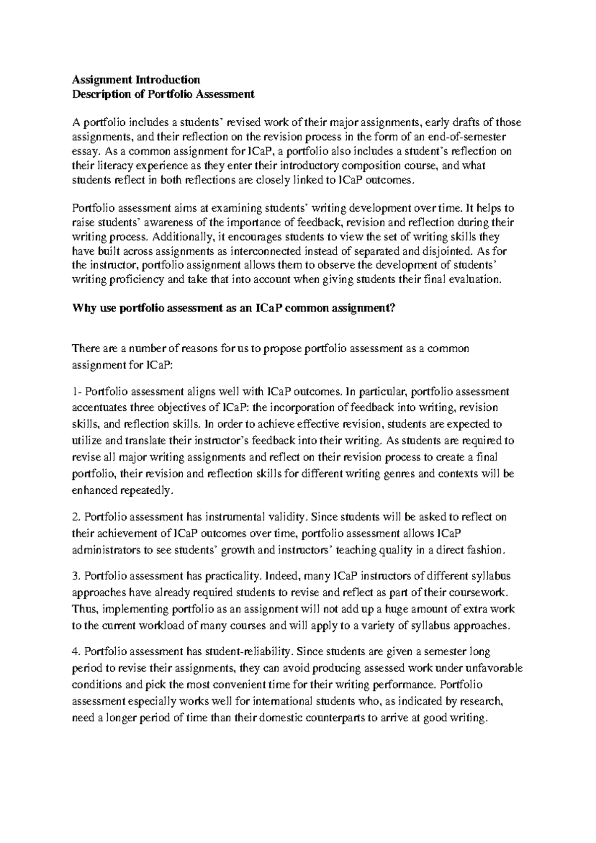 Revised Portfolio Instructional Guide - Assignment Introduction ...