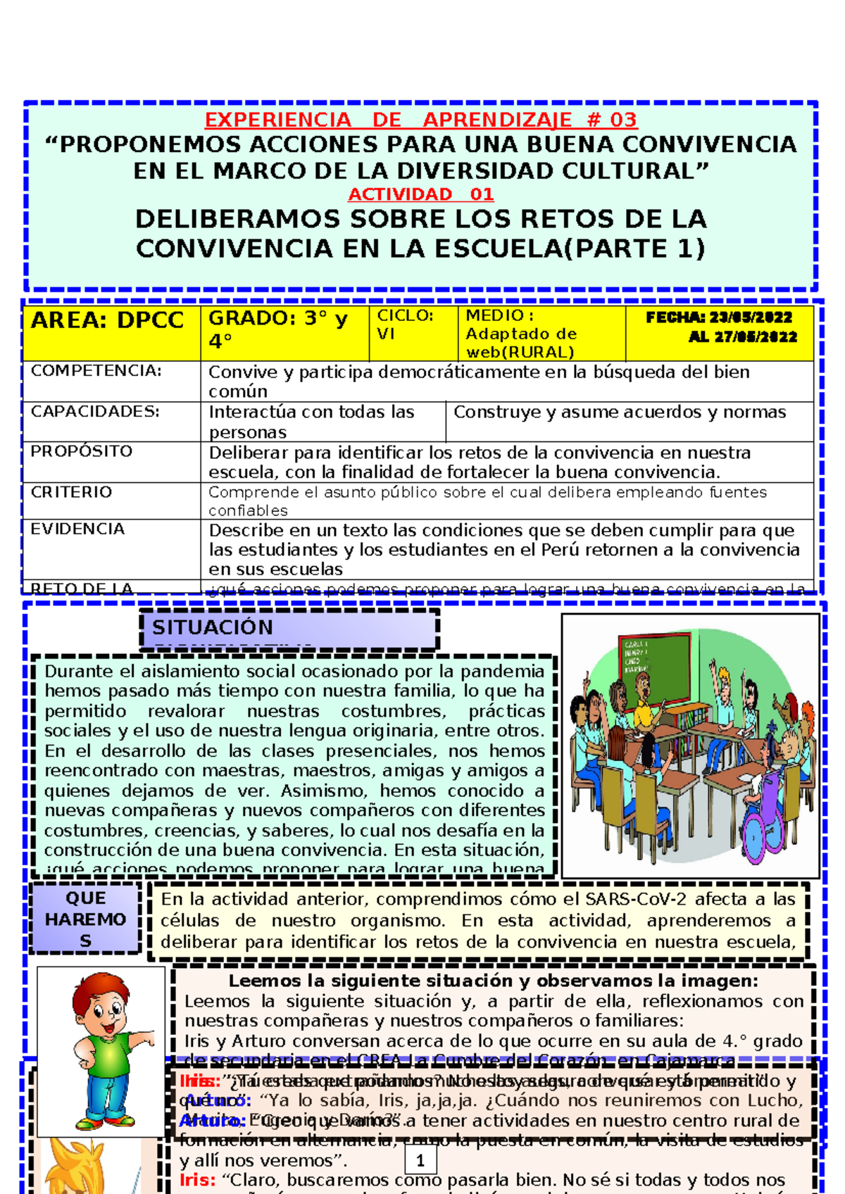 DPCC Rural 3° y 4° exp. 3 sesión 1 - EXPERIENCIA DE APRENDIZAJE # 03 “PROPONEMOS ACCIONES PARA ...