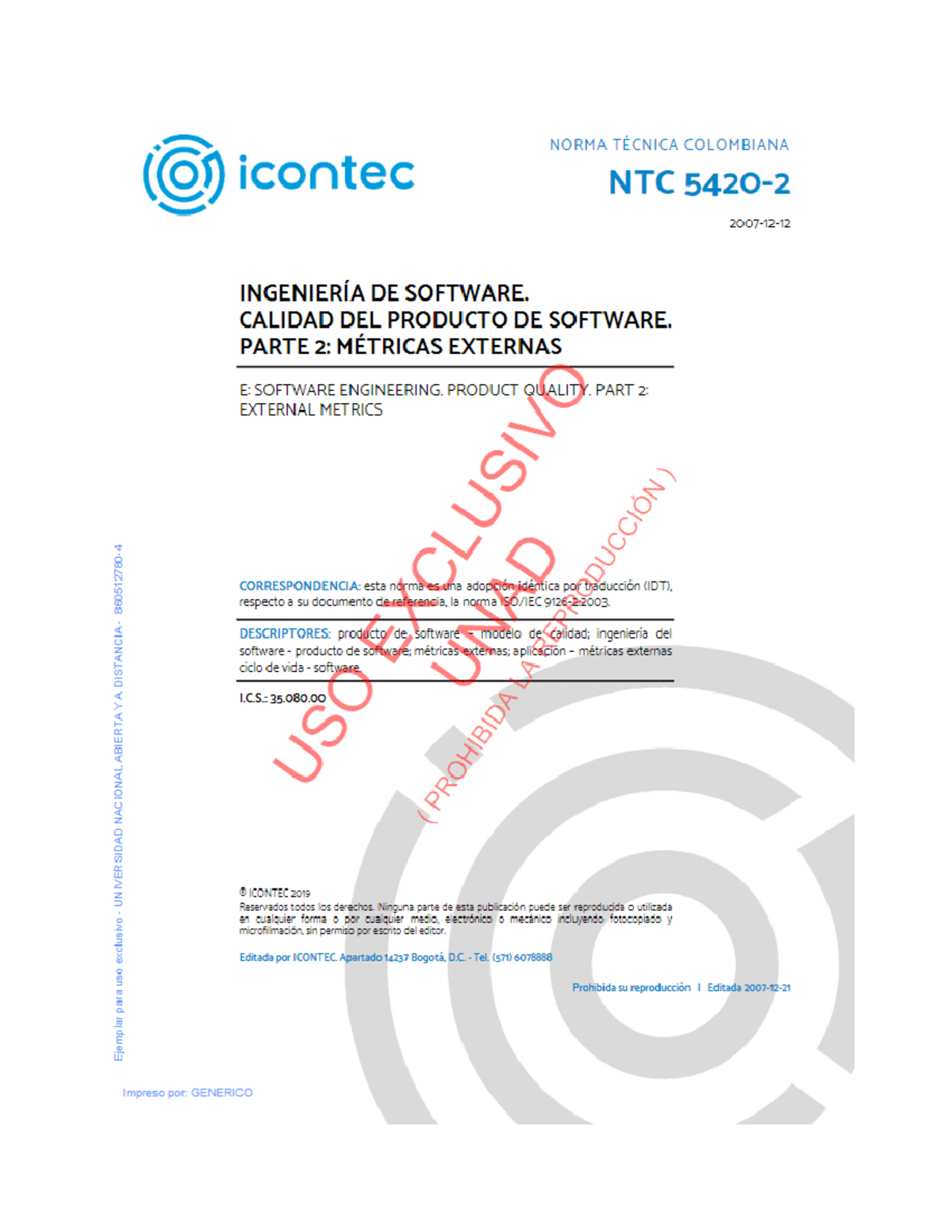 Norma NTC 5420-2 Métricas externas - Base de Datos Avanzada - Studocu