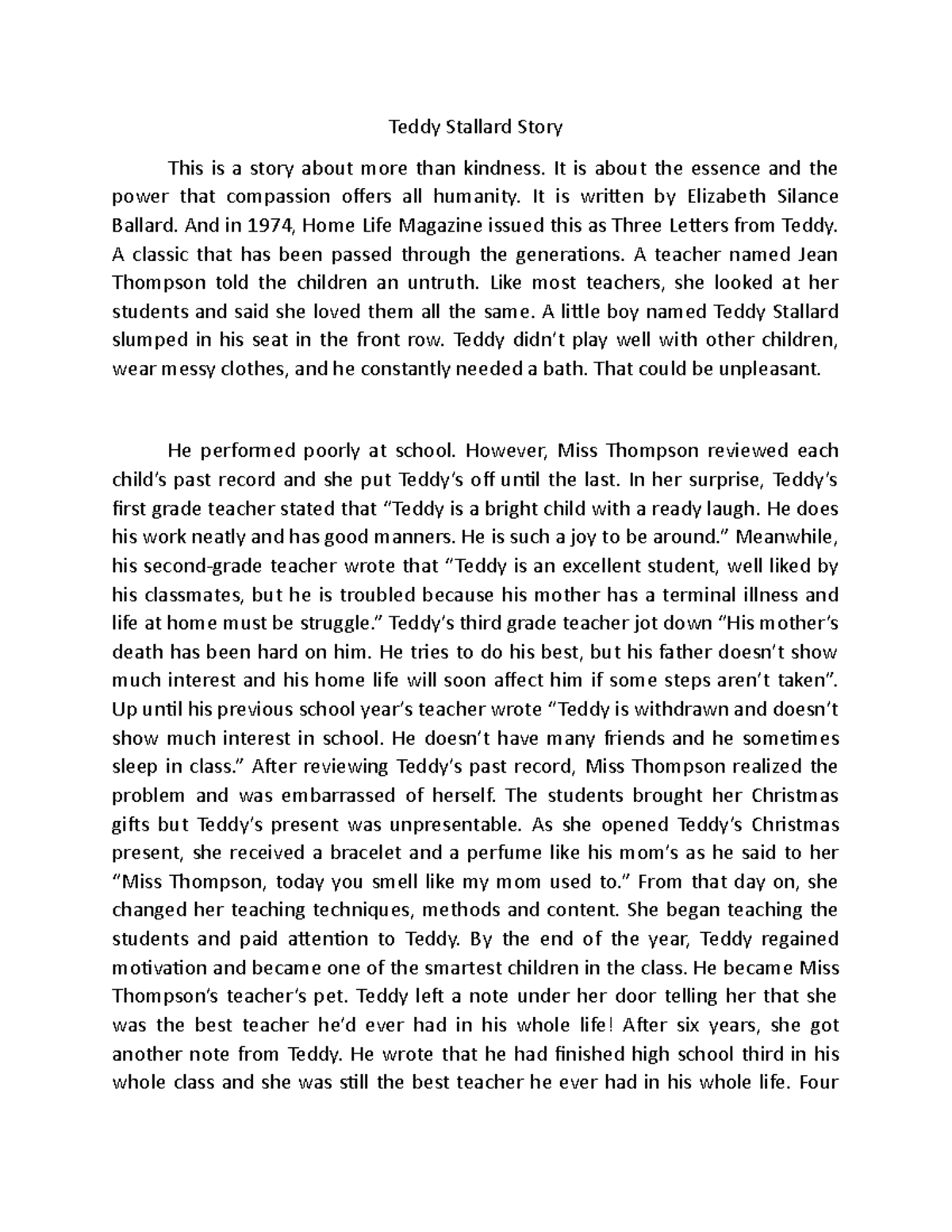 Teddy Stallard Story - Teddy Stallard Story This is a story about more ...