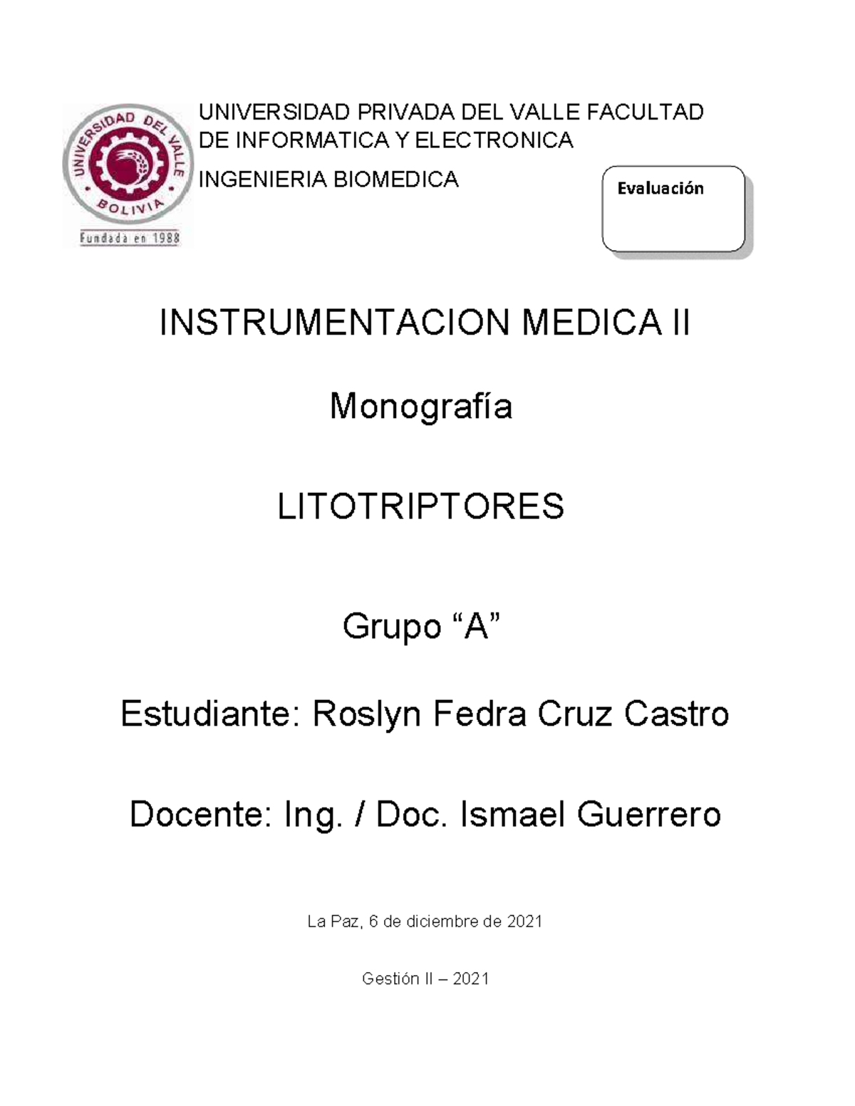 Litotriptores - CRUZ Castro Roslyn Fedra - IM2 - Evaluación UNIVERSIDAD ...