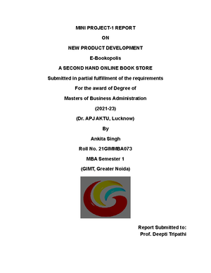A MINI Project Report MBA 1st SEM - A MINI PROJECT REPORT ON CUSTOMER ...