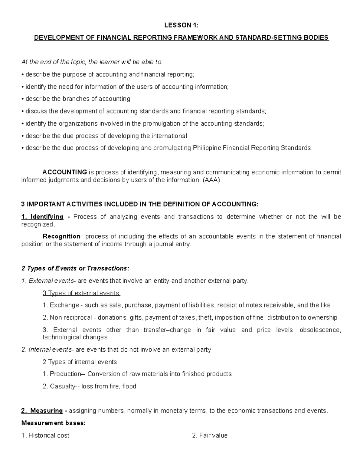 Lesson 1 - Conceptual Frameworks and Accounting Standard - LESSON 1 ...