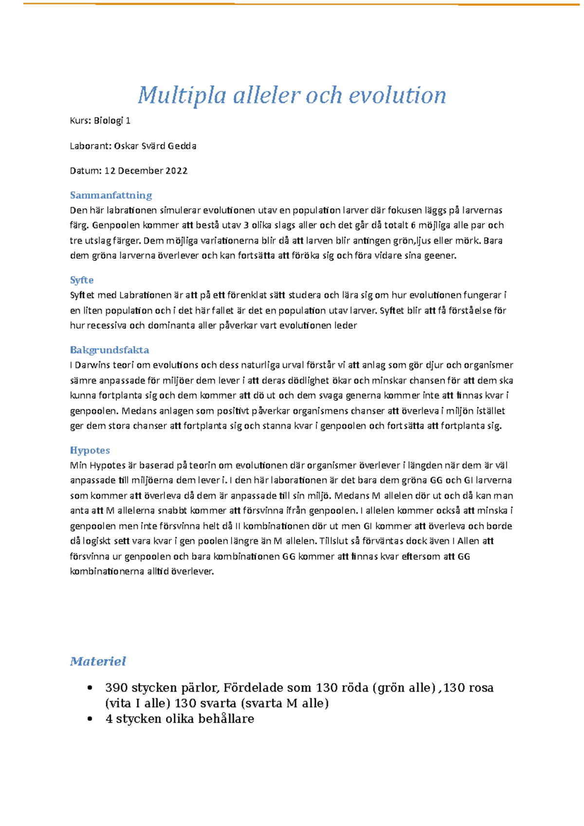 Multipla alleler och evolution Oskar gedda - Multipla alleler och ...