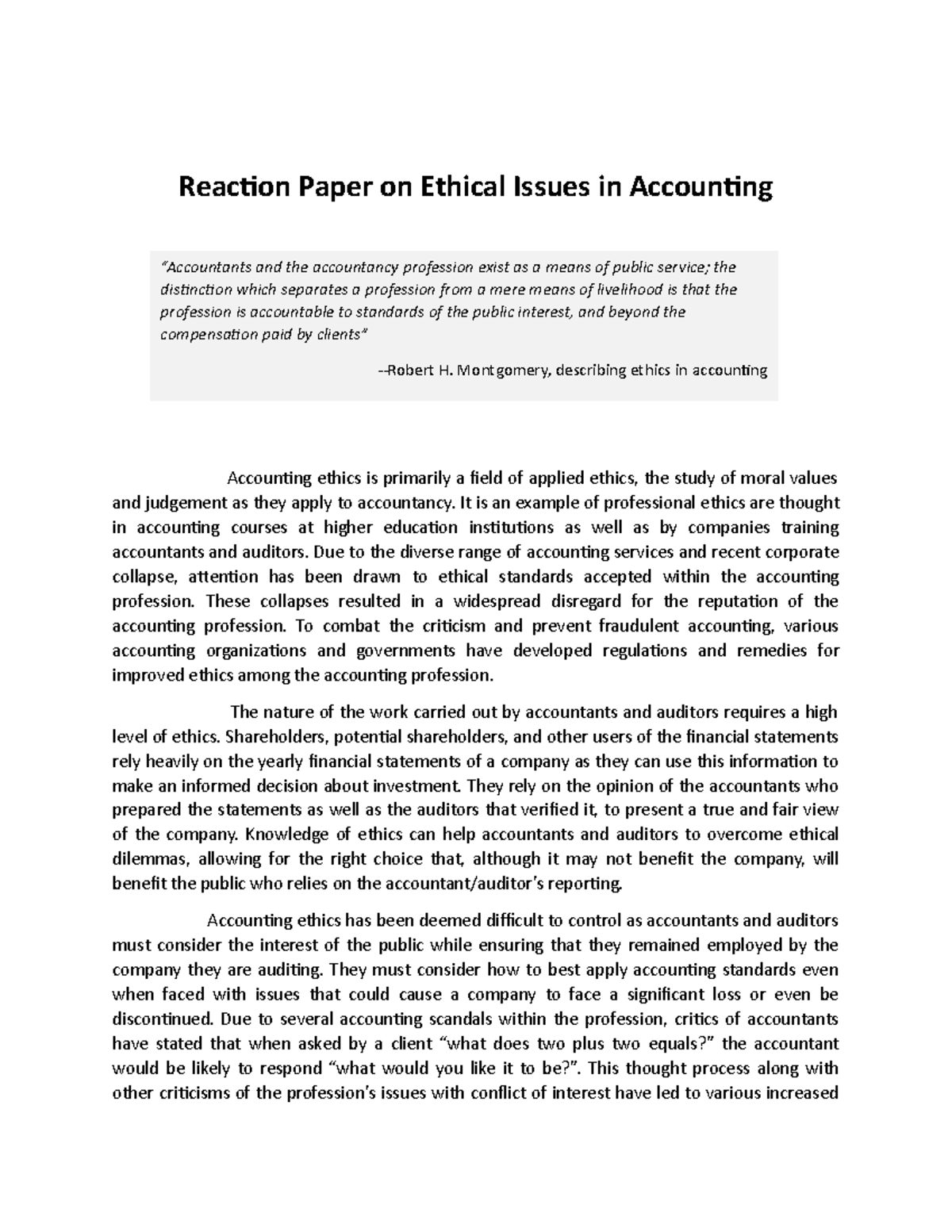 427368866 Reaction Paper on Ethical Issues in Accounting - Reaction ...