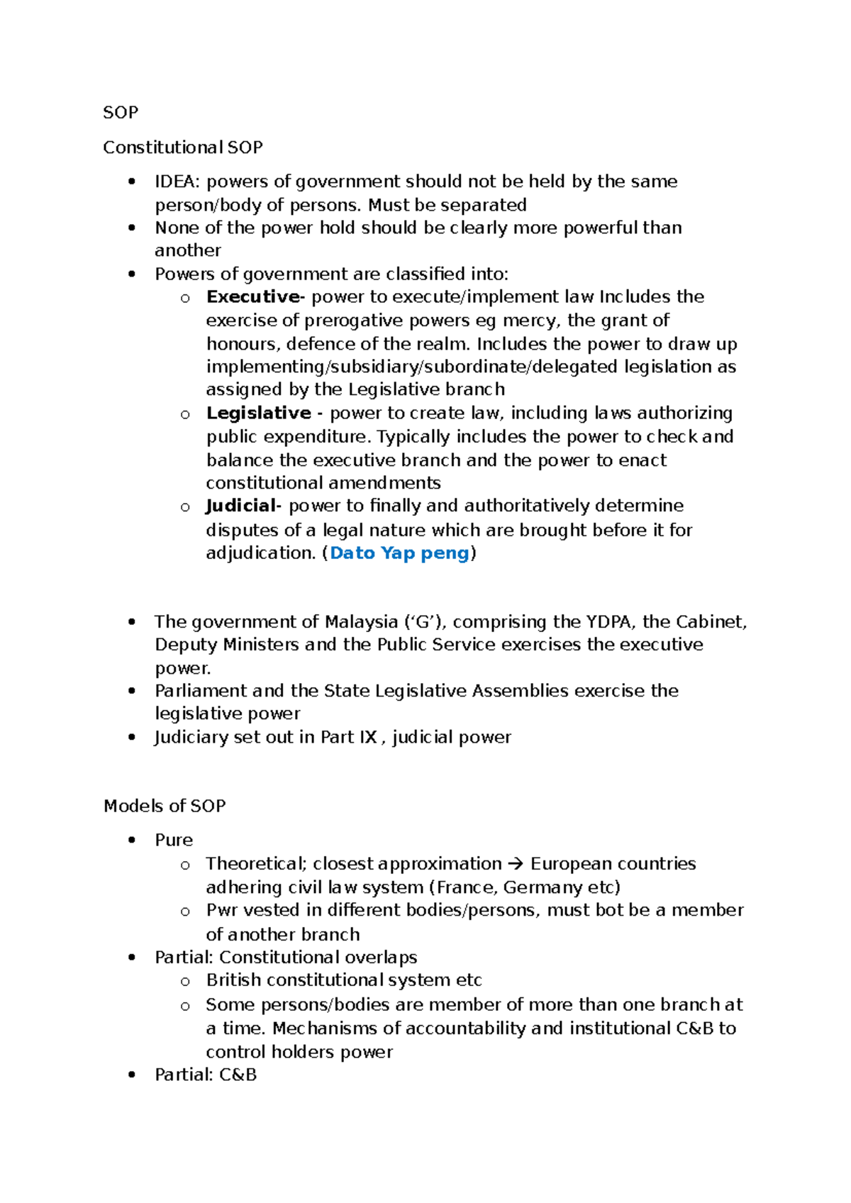 SOP - Lecture notes good luck - SOP Constitutional SOP IDEA: powers of ...