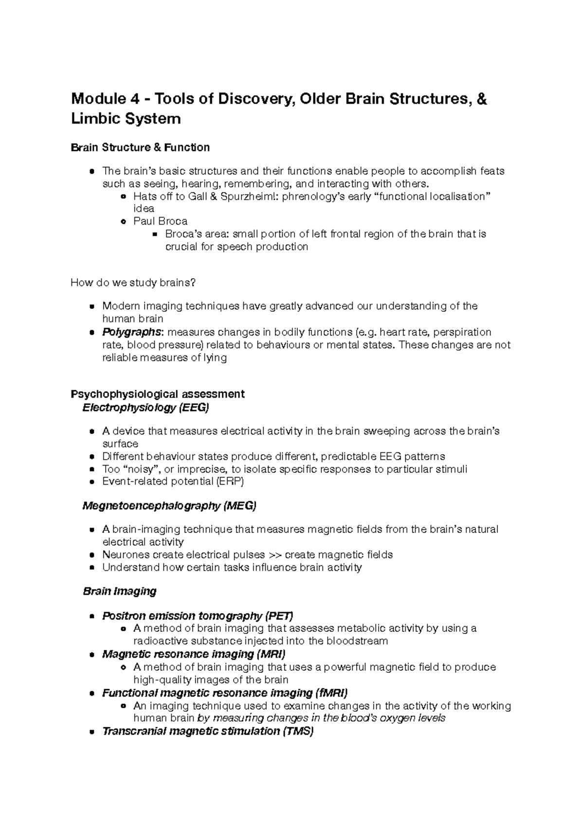 Module 4 - Tools of Discovery, Older Brain Structures, & Limbic System ...