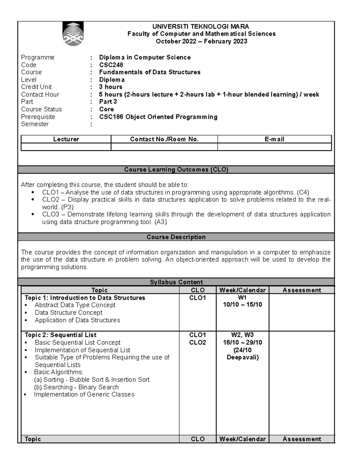 CSC248 So WODL Oct 2022 - Tutorial - UNIVERSITI TEKNOLOGI MARA Faculty ...