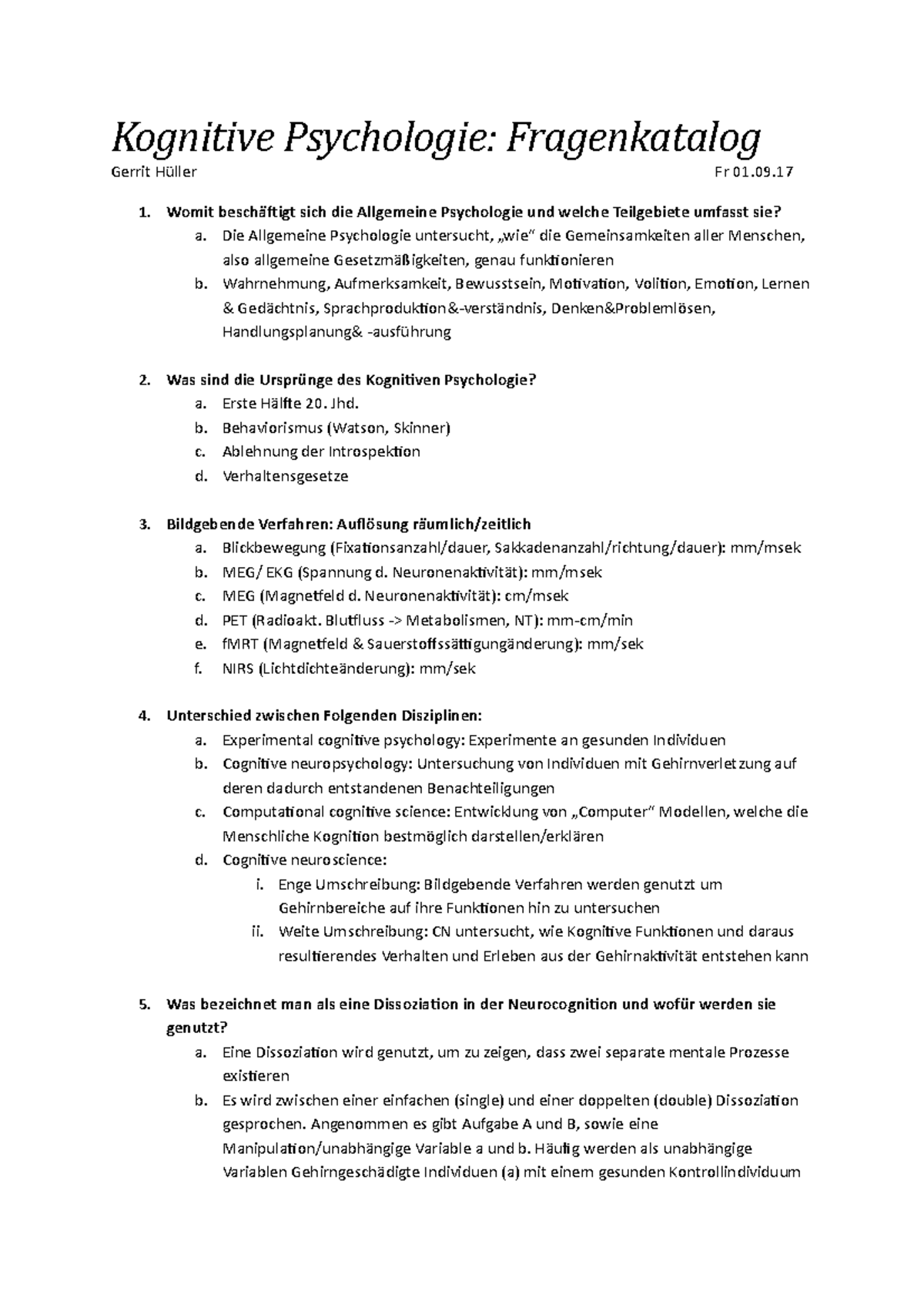 Kognitive Psychologie Fragenkatalog (ausgebessert) - Kognitive ...