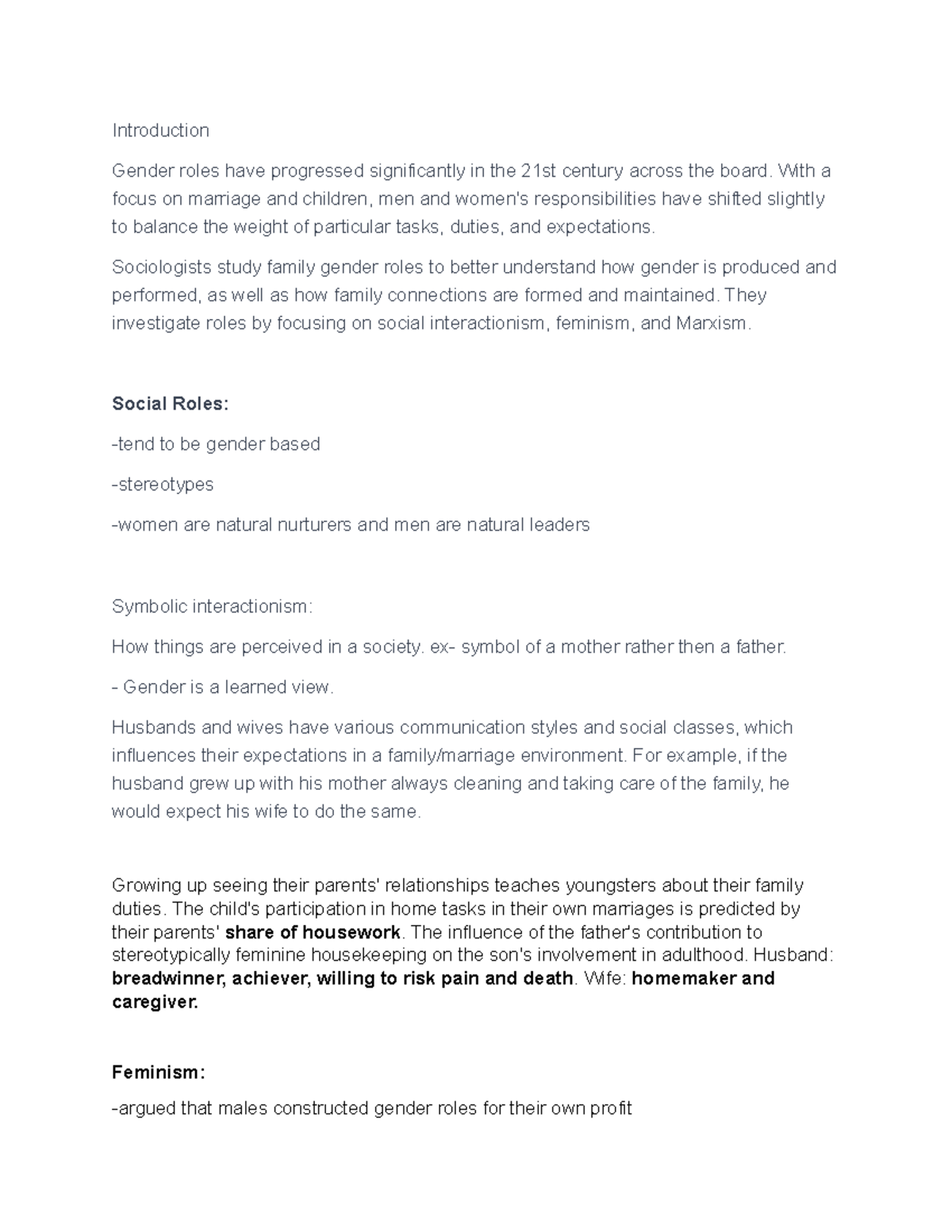 Gendered Family and Marriage Explanation - Introduction Gender roles ...