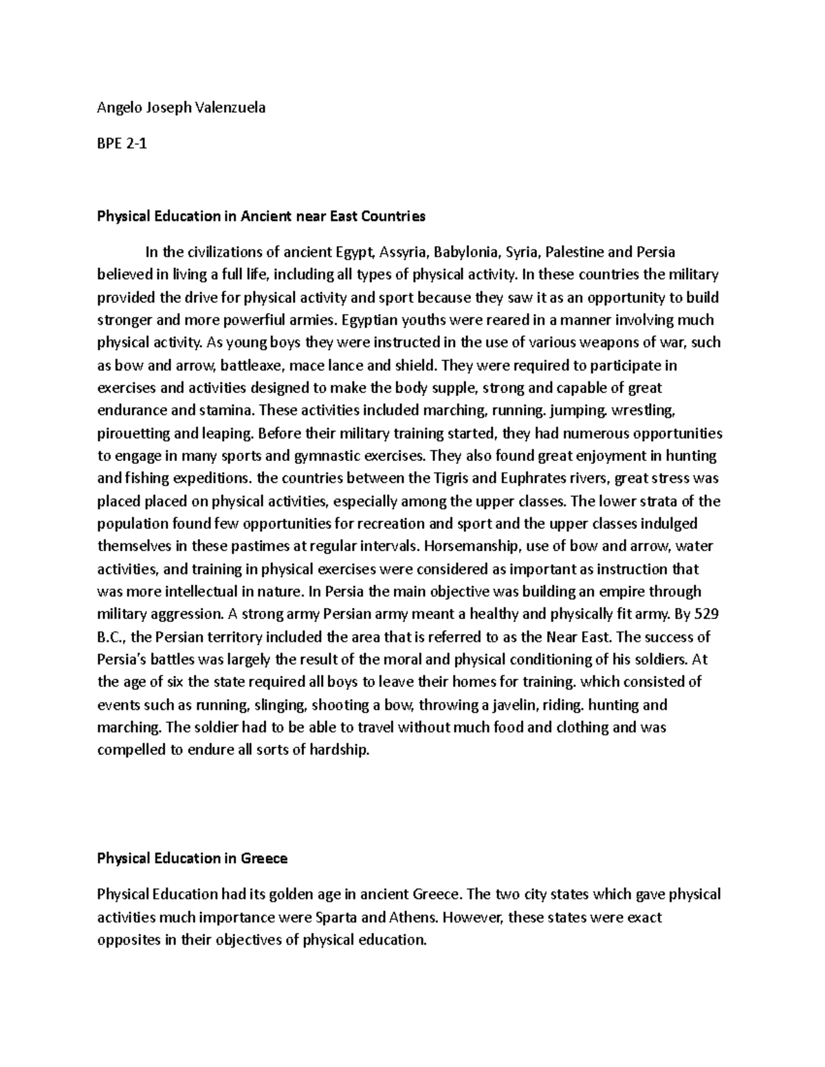 BPED 1 Activty 1 - my activity - Angelo Joseph Valenzuela BPE 2 ...