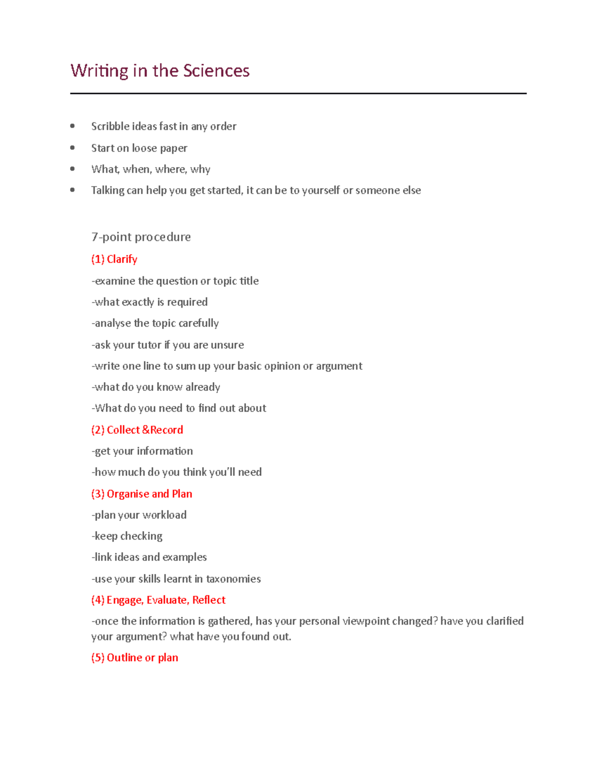 Writing in the Sciences - Wriing in the Sciences Scribble ideas fast in ...