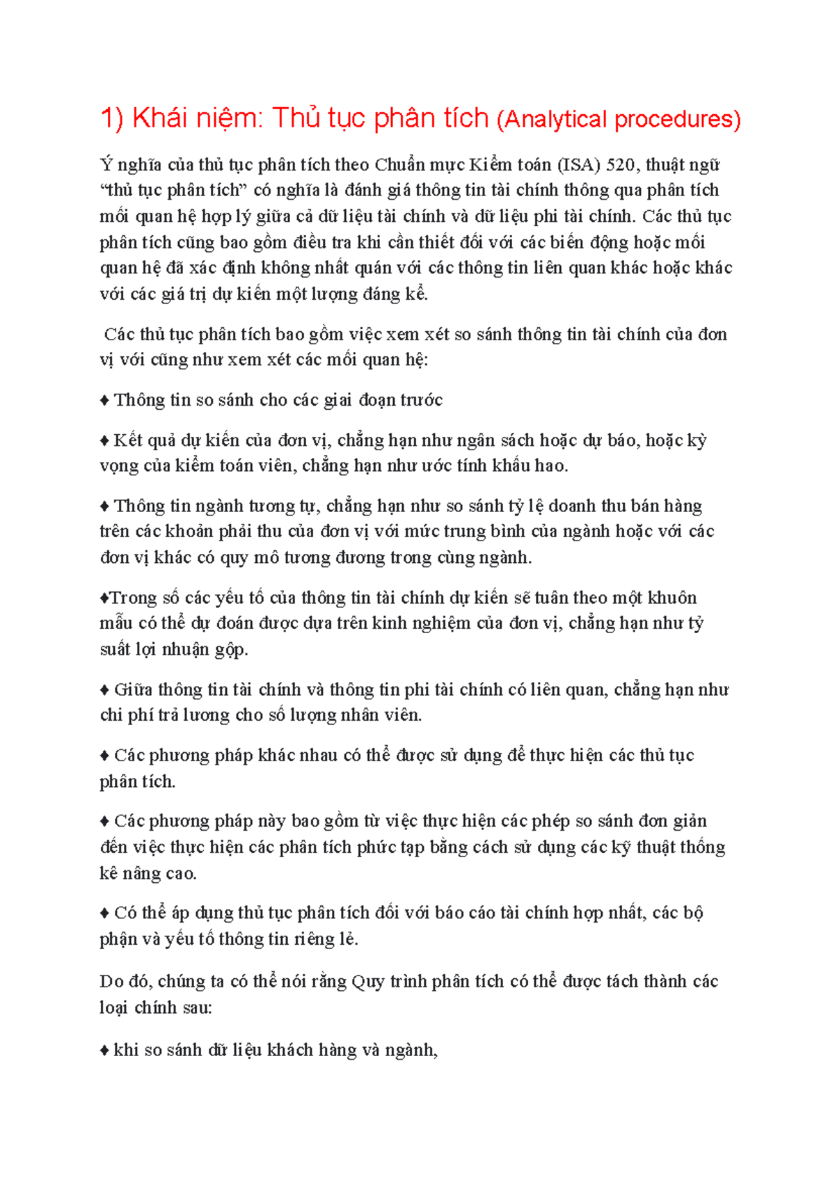 Managerial-accounting - 1) Khái niệm: Thủ tục phân tích (Analytical procedures) Ý nghĩa của thủ ...
