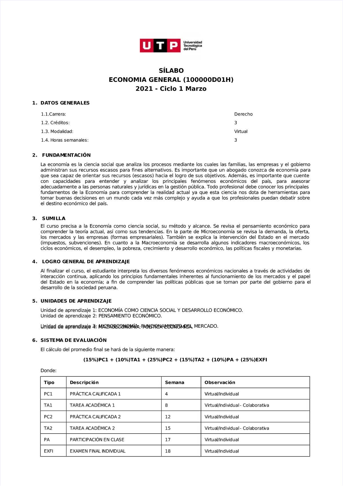 Pdf-100000 d01h-economiageneral-silabo-utp compress - SÍLABOSÍLABO ECONOMIA GENERAL - Studocu